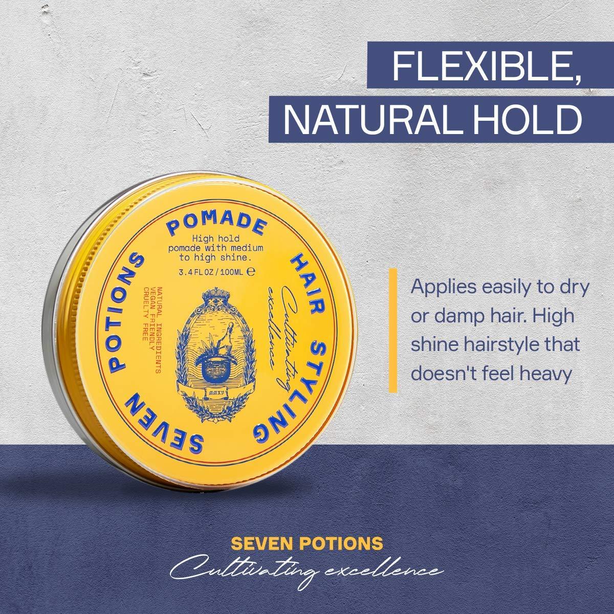 SEVEN POTIONS Hair Styling Pomade For Men 3.4 fl oz - High Shine & Hold ...