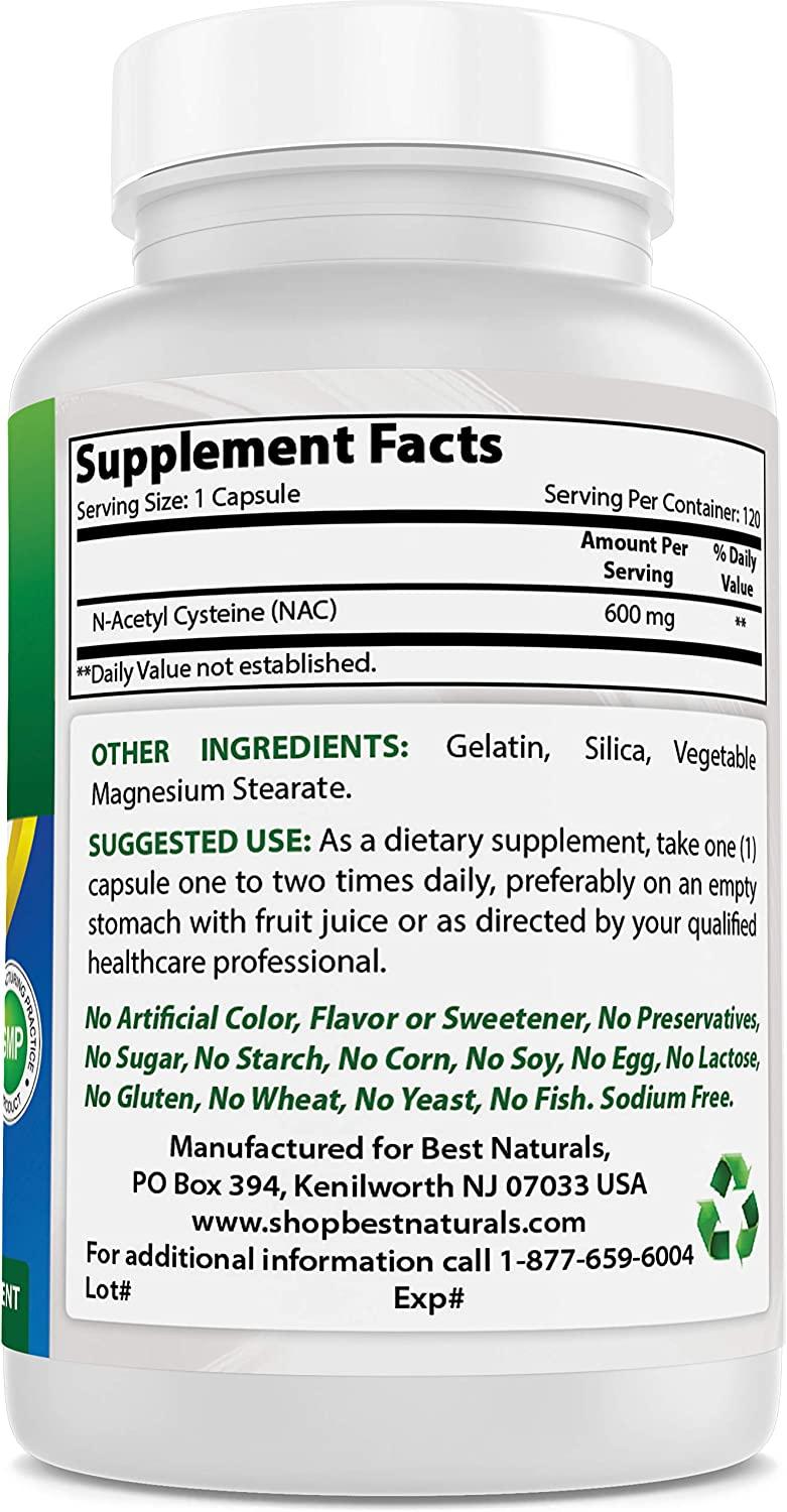Best Naturals NAC 600mg 120 Capsules - Powerful Antioxidant Supplement | Buy Now with Express ...