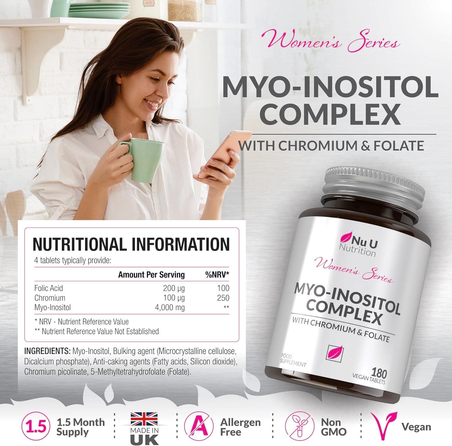 Myo-Inositol Complex 4000mg - 180 Vegan Tablets with Folate & Chromium ...