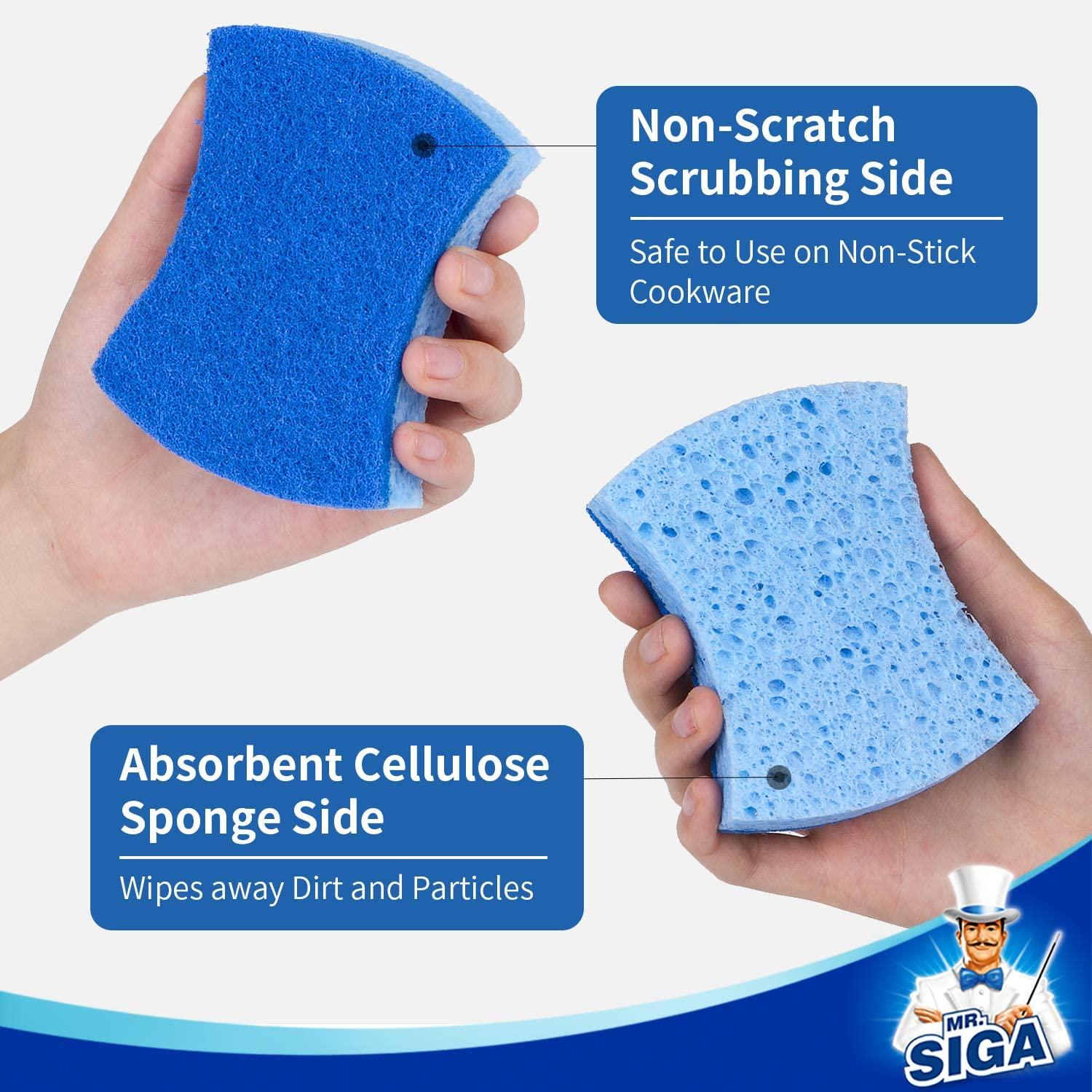 MR.SIGA Non-Scratch Cellulose Scrub Sponge - 12 Pack Dual-Sided ...