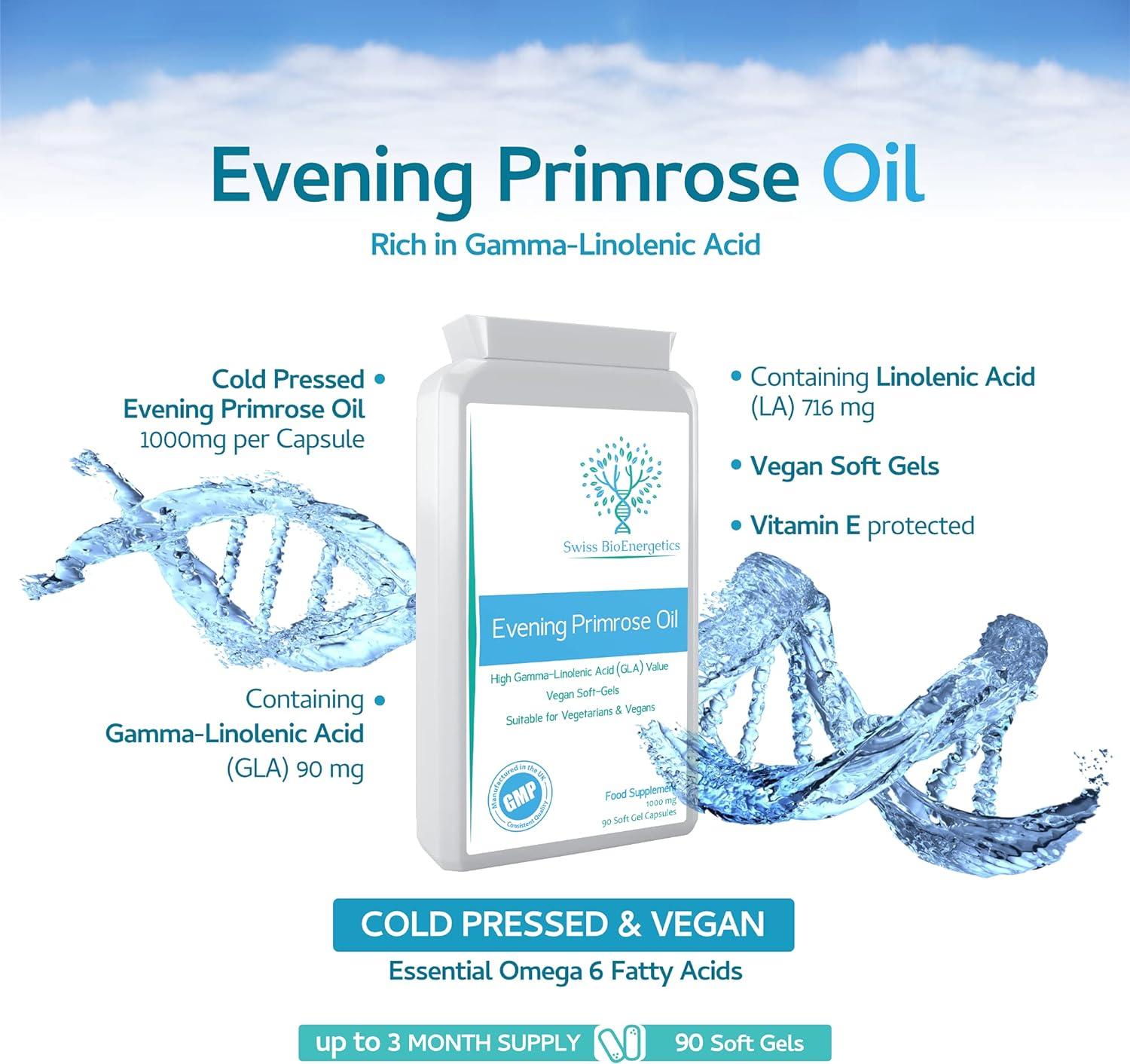 Evening Primrose Oil 1000mg - High GLA & Vitamin E - Cold Pressed Vegan ...