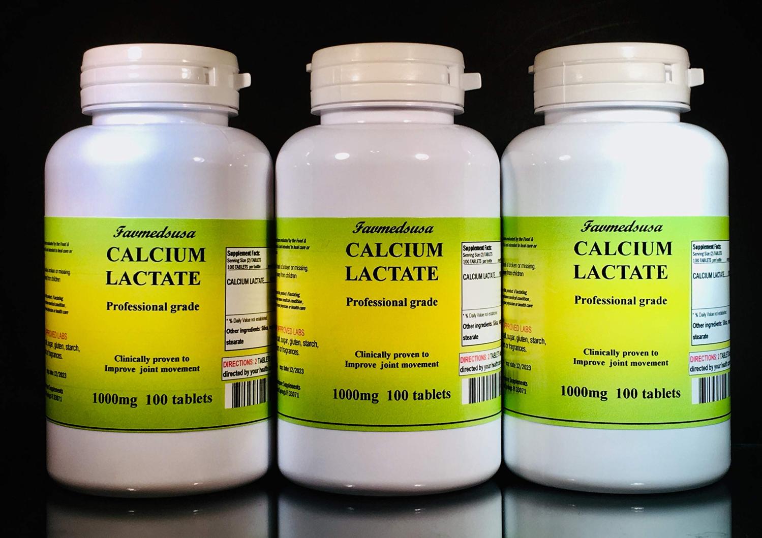 High Strength Calcium Lactate 1000mg Made in USA - 300 Tablets (3x100 ...