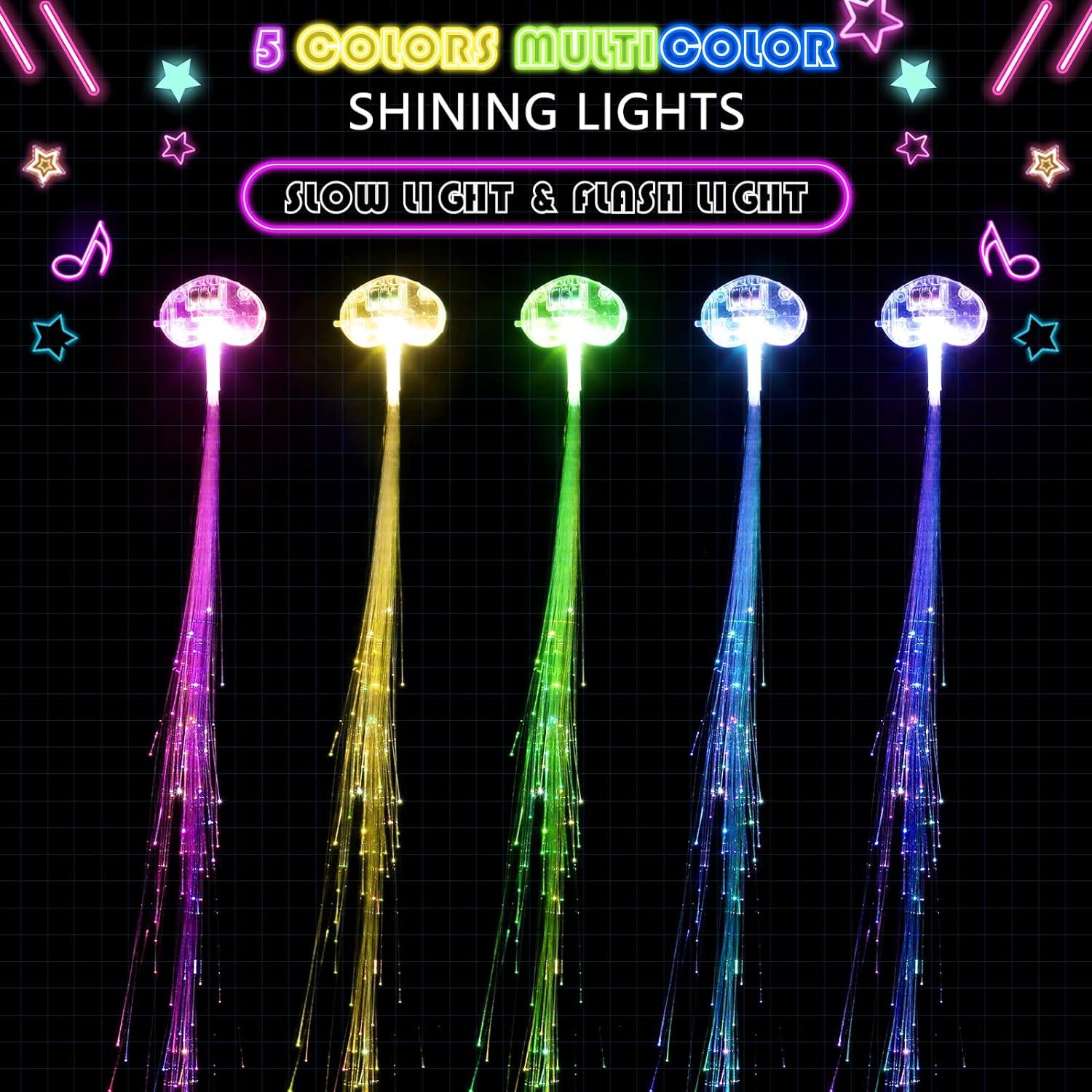 100 Pack LED Light Up Fiber Optic Hair Clips - Multicolor Changing Hair ...