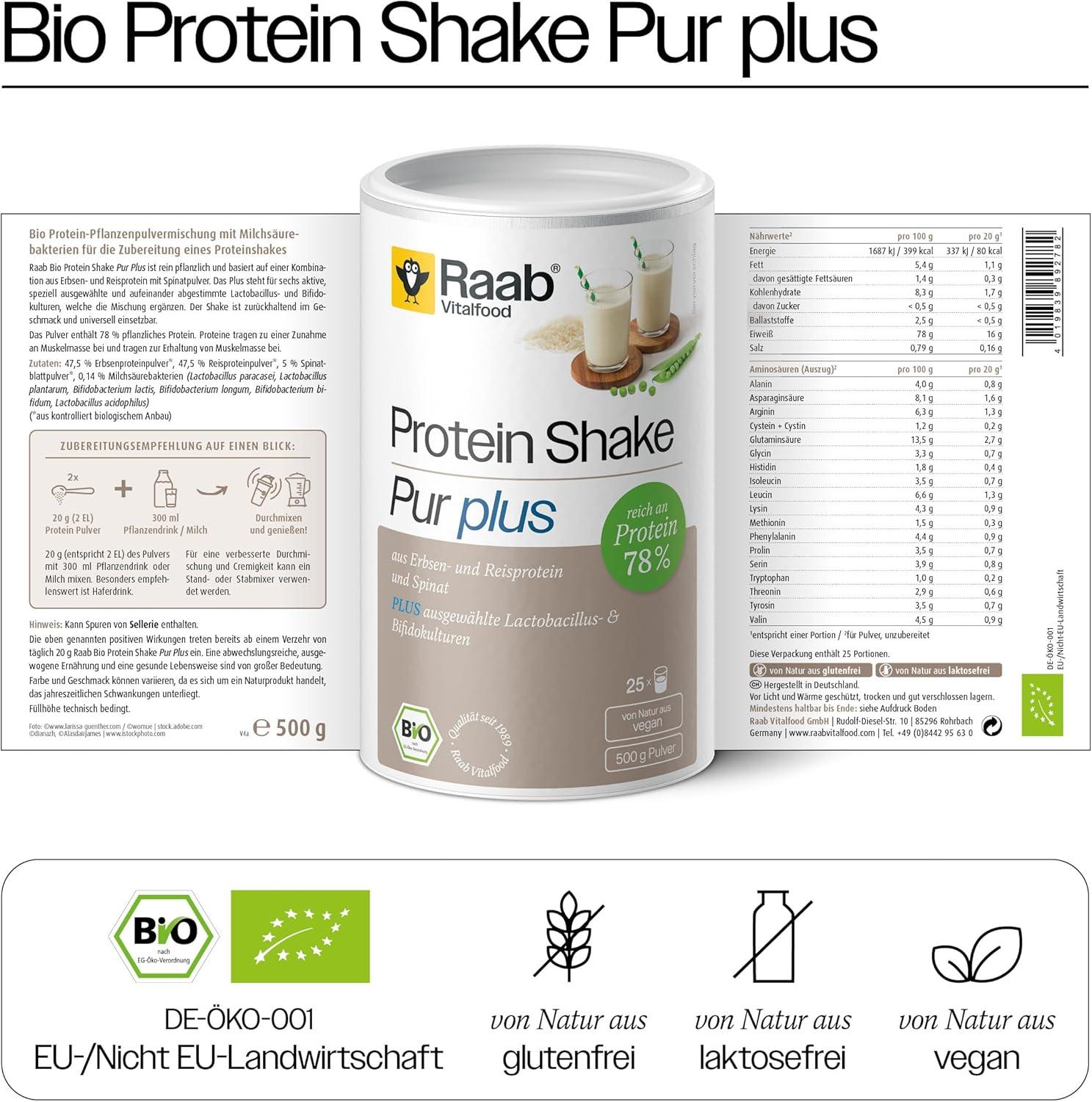 Raab Vitalfood Organic Protein Powder - Bio Protein Pure Shake PLUS ...