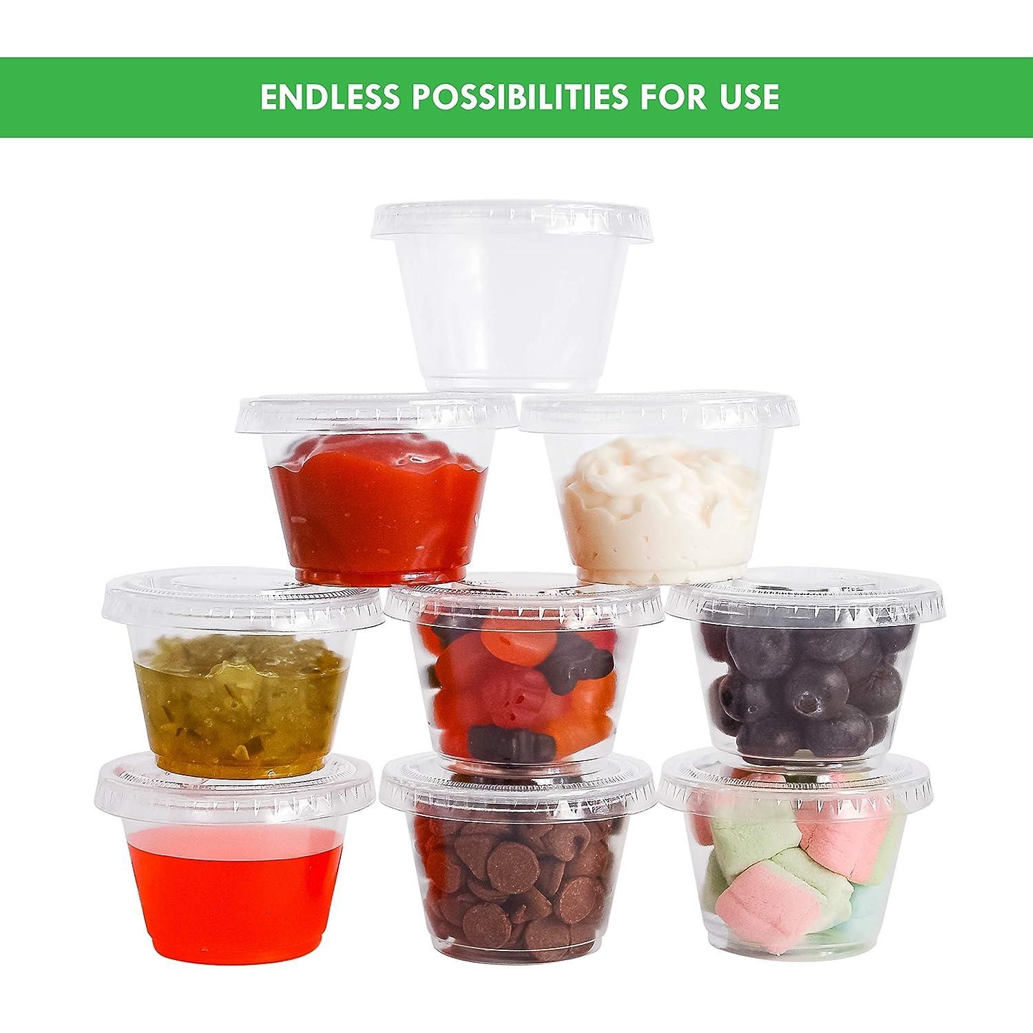 100 Sets 5.5 oz Plastic Containers with Lids - Jello Shot Cups, Portion ...
