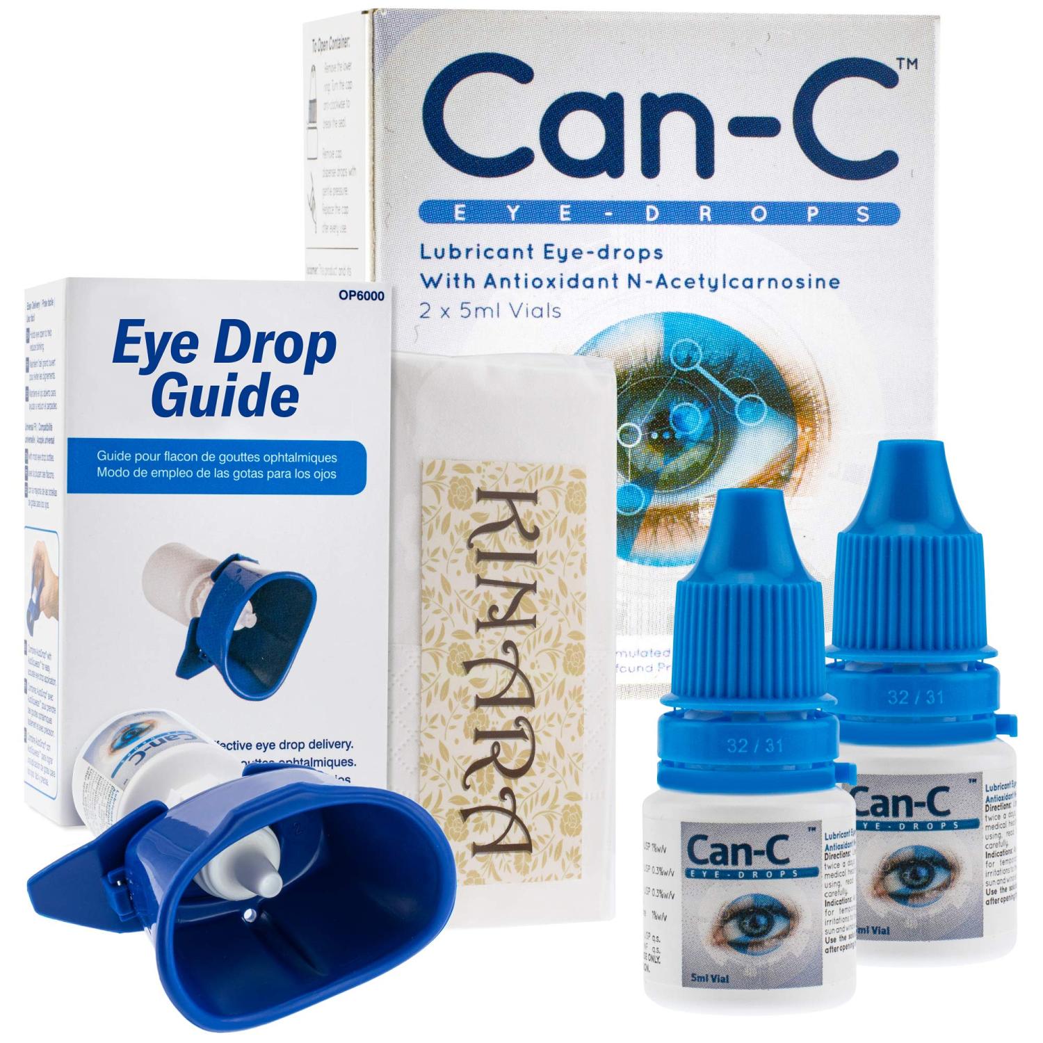 Can-C Eye Drops with Eye Guide and Kinara Pocket Tissues 2-Pack