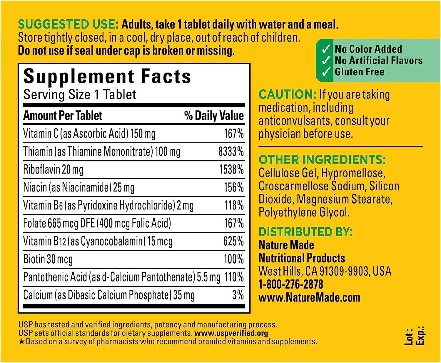 Nature Made Super B Complex with Vitamin C and Folic Acid - 140 Tablets ...