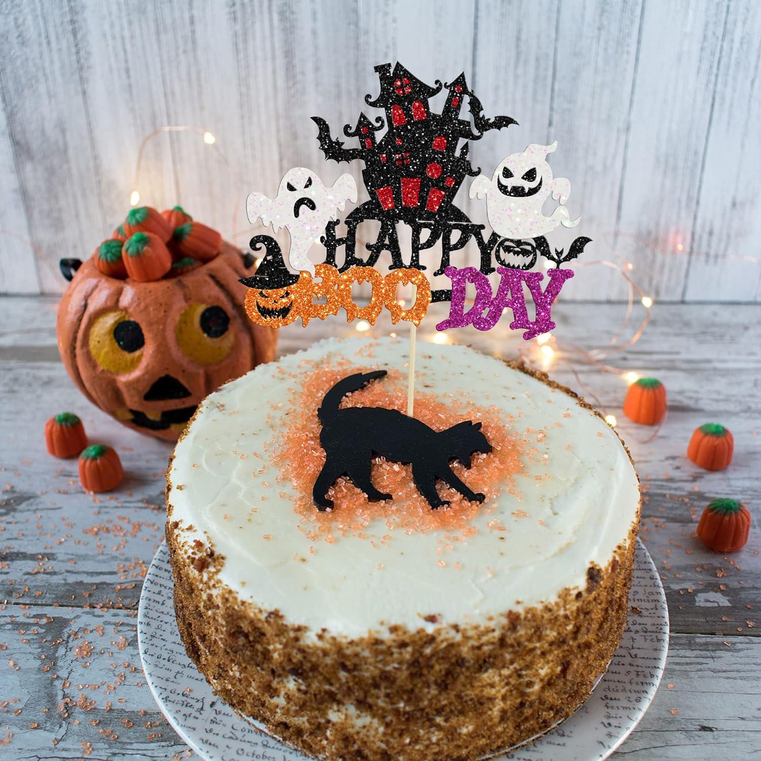 Gyufise 1 Pack Happy Boo Day Cake Topper Glitter House Ghost Halloween ...