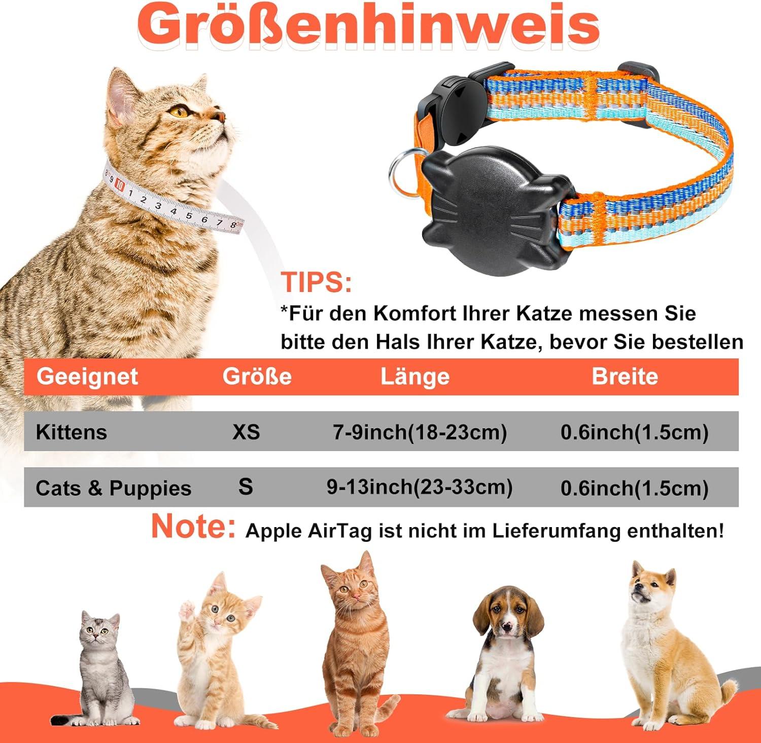 Airtag Cat Collar - Waterproof Reflective Airtag Neck Band for Kittens ...