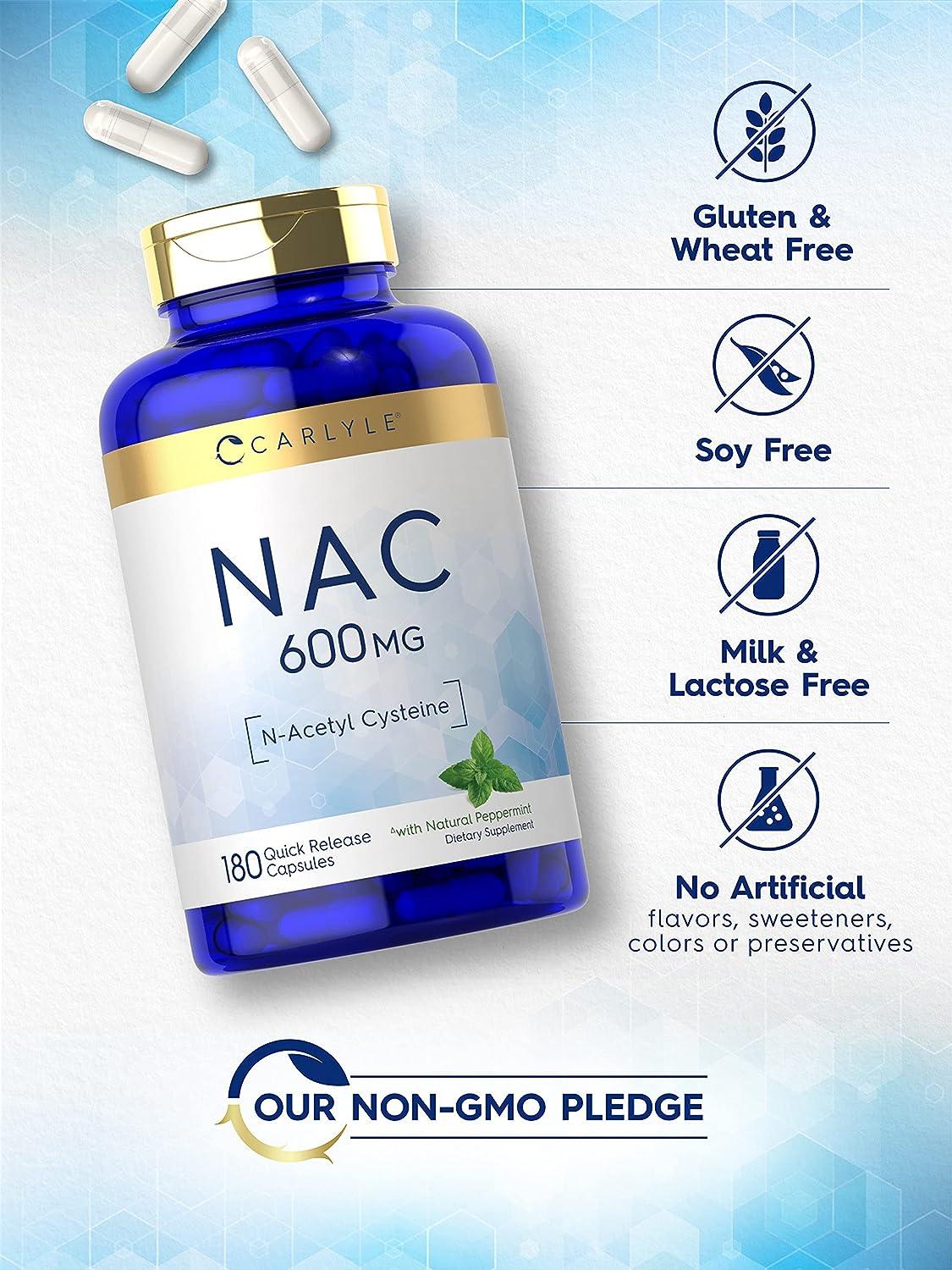 Carlyle NAC N-Acetyl Cysteine 600mg | 180 Capsules with Peppermint ...