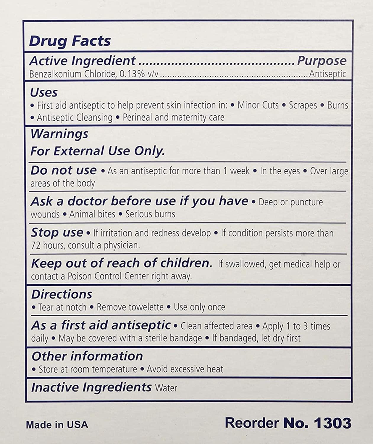 Dynarex Antiseptic Wipe Benzalkonium BZK First Aid Wipes 100 Count Box ...