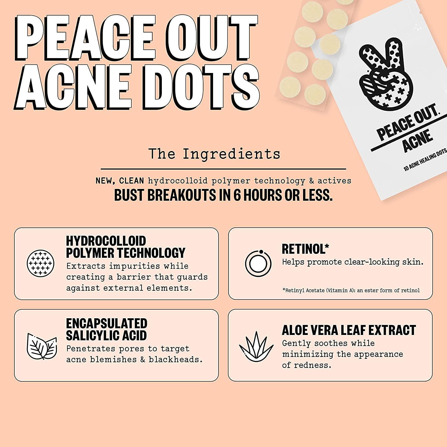 PEACE OUT Jumbo Acne Healing Dots - Fast-Acting Anti-Acne Patches with ...