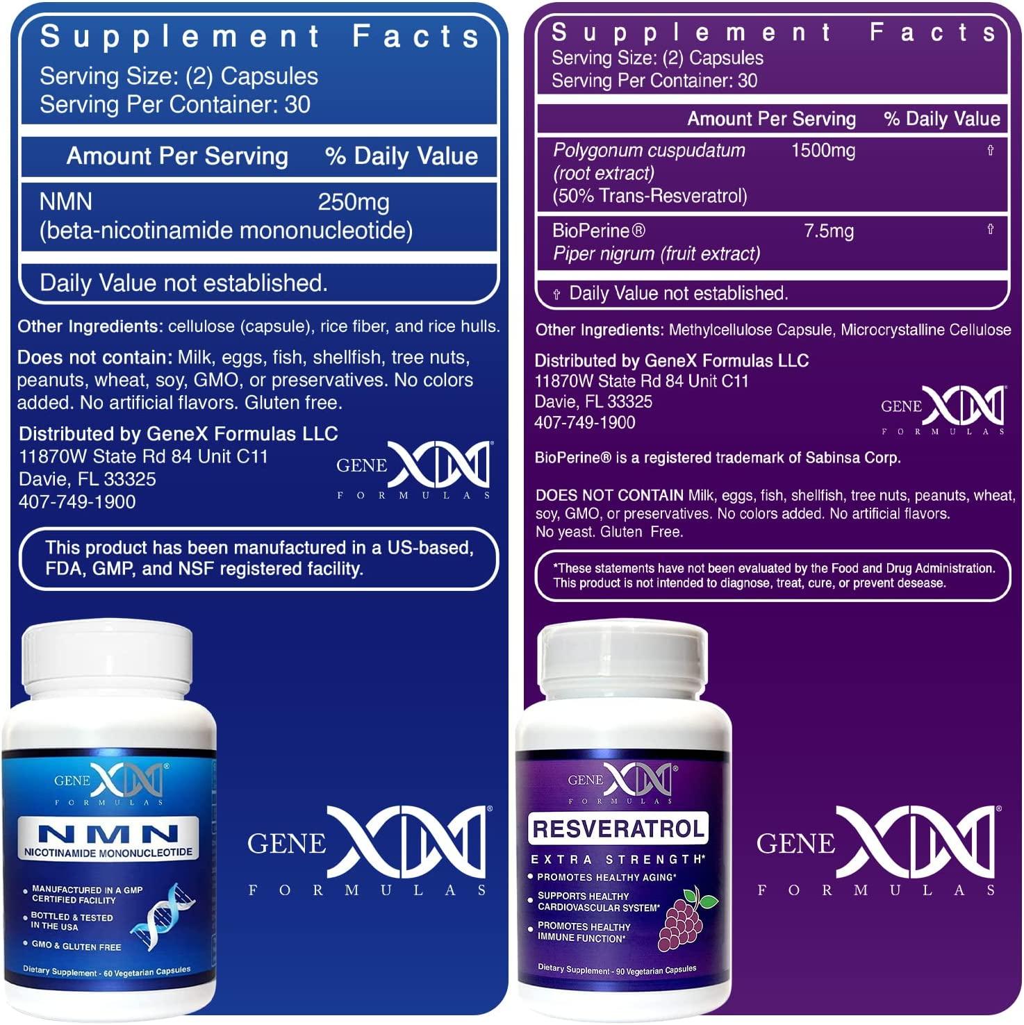 GENEX NMN and Resveratrol Dynamic Duo Supplements | 250mg NMN + 1500mg ...