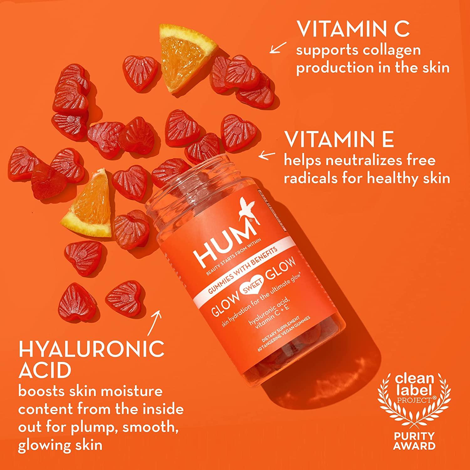 HUM Glow Sweet Glow Vegan Beauty Gummies - Hyaluronic Acid, Vitamin C ...