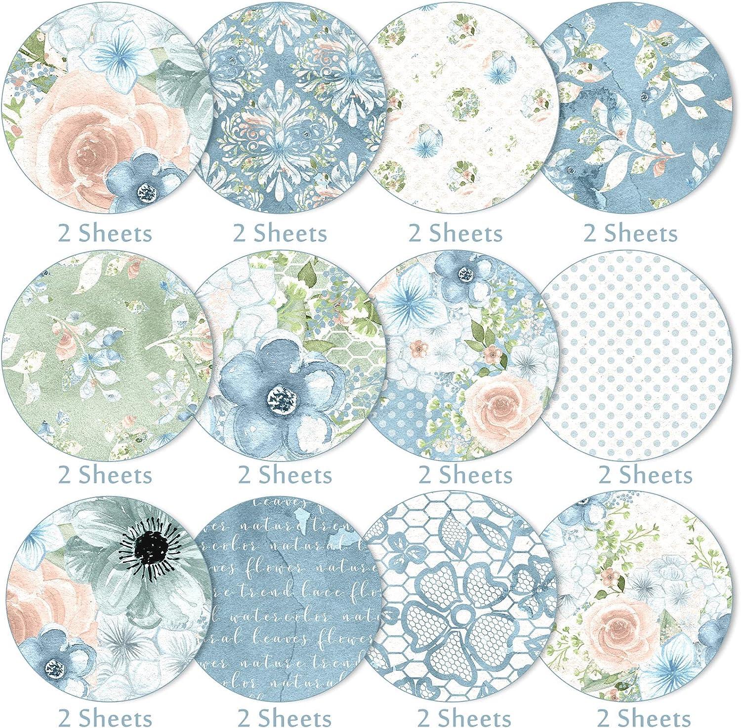 Whaline 24Pcs Blue Floral Pattern Paper 30x30cm - Double-Sided ...