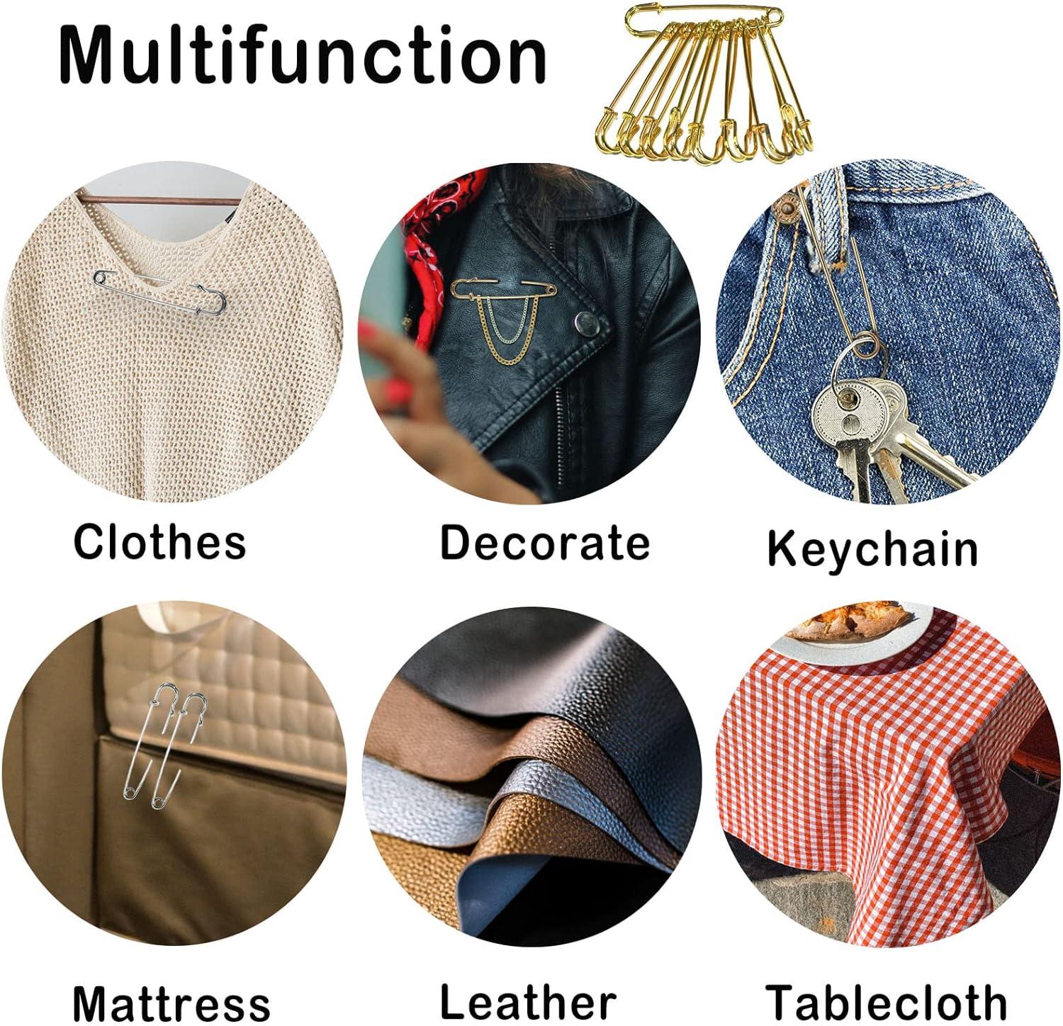 12 Pack Heavy Duty 75mm 3'' Silver Safety Pins for Clothes, Crafts, and ...