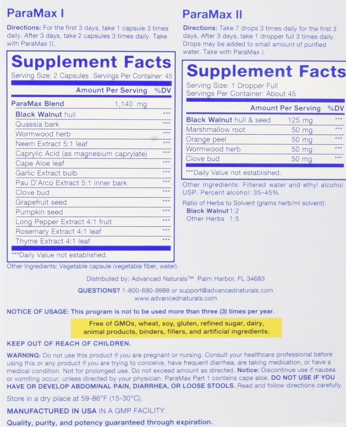 Advanced Naturals Paramax 2-Part Kit - Complete Herbal Cleanse for Gut ...