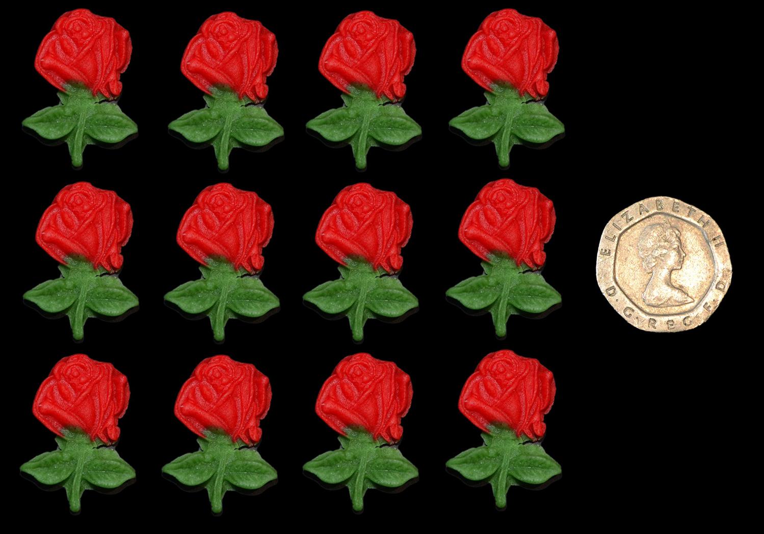 12 x Edible 3D Mini Roses with green stems 20 colours toppers ...
