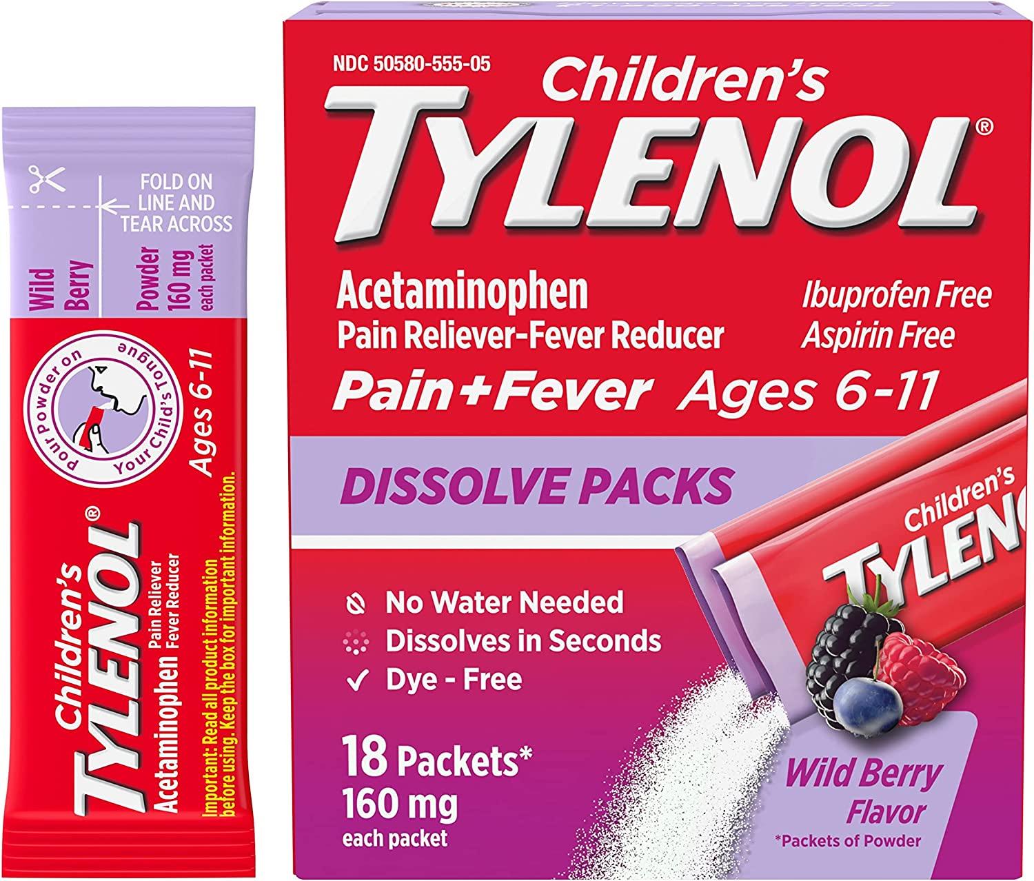 Children's Tylenol Dissolve Powder Packets with 160 mg Acetaminophen ...
