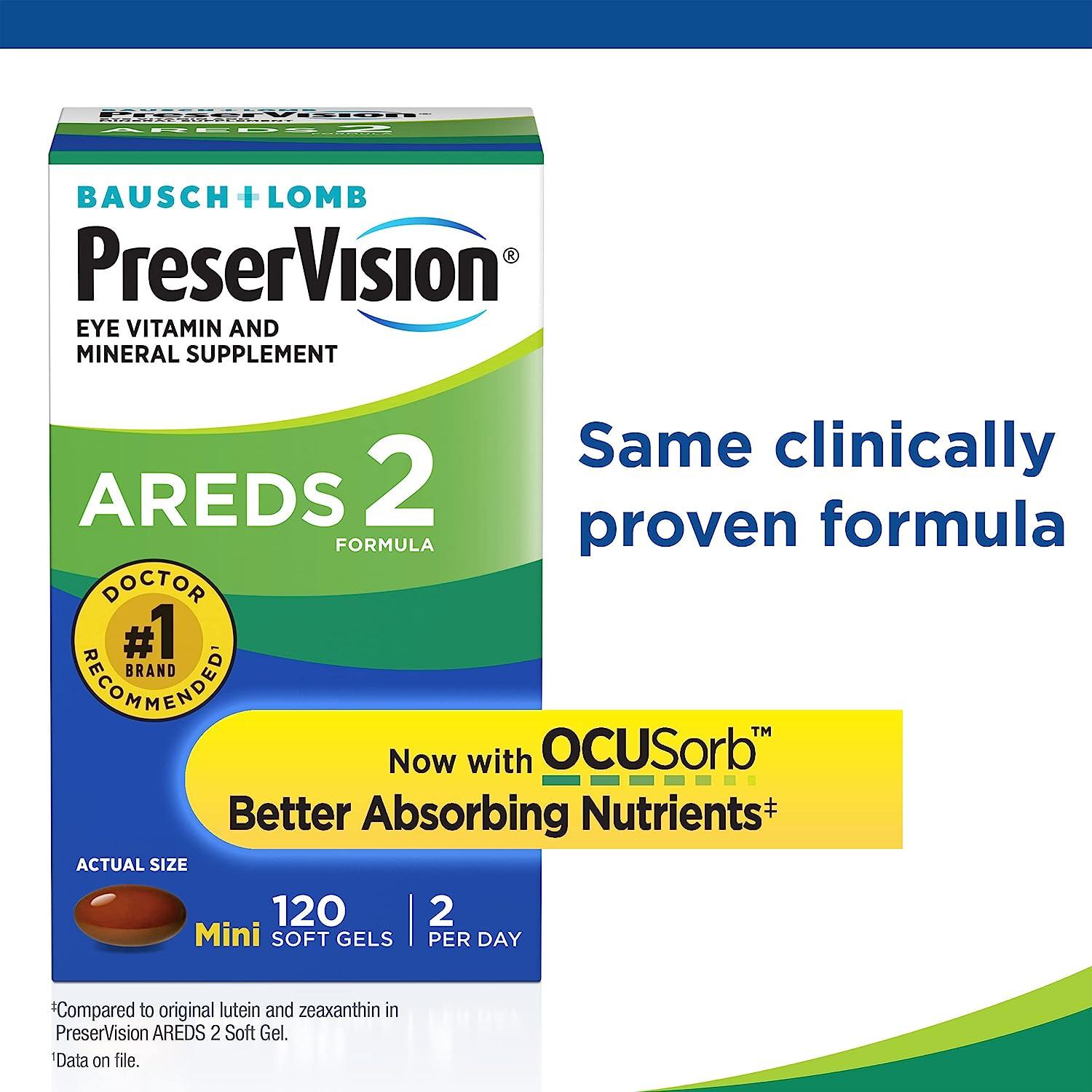 PreserVision AREDS 2 Eye Vitamin & Mineral Supplement with Lutein, Vitamin C, Zeaxanthin, Zinc ...