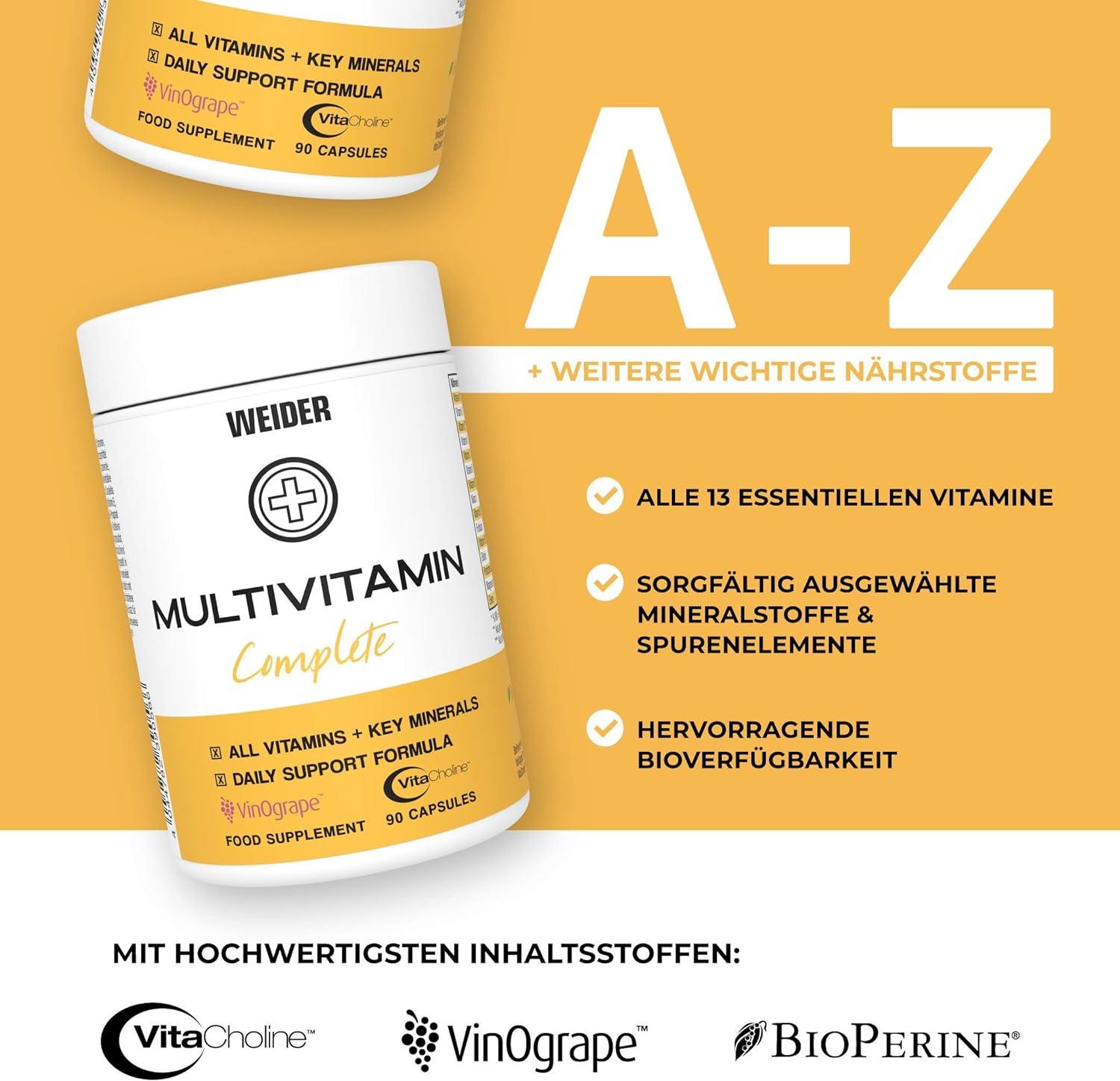 Weider High Dose Multivitamin Capsules - A-Z Vitamins with B Complex D3 ...