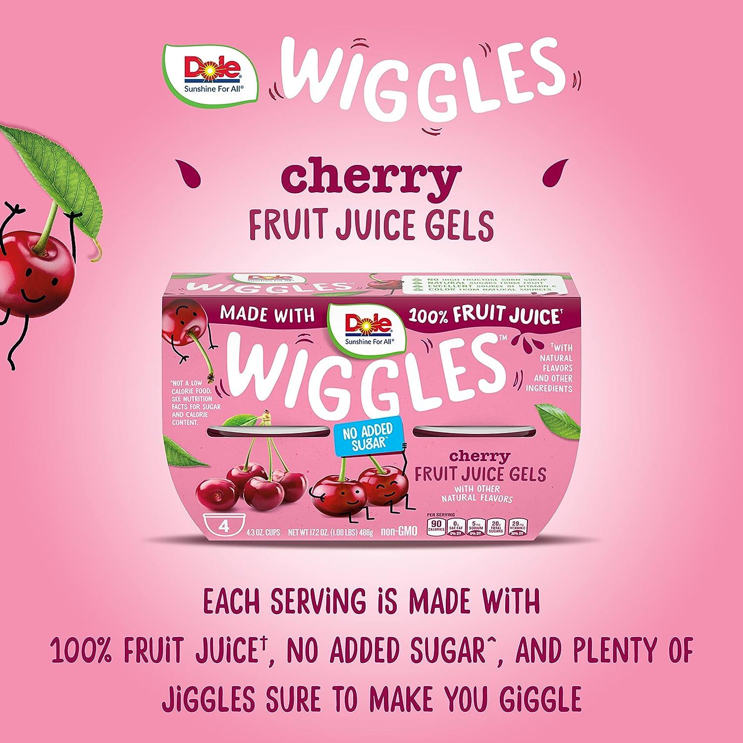 Dole Wiggles Cherry Fruit Juice Gels - Healthy Kids' Snack (24 Cups, 4. ...