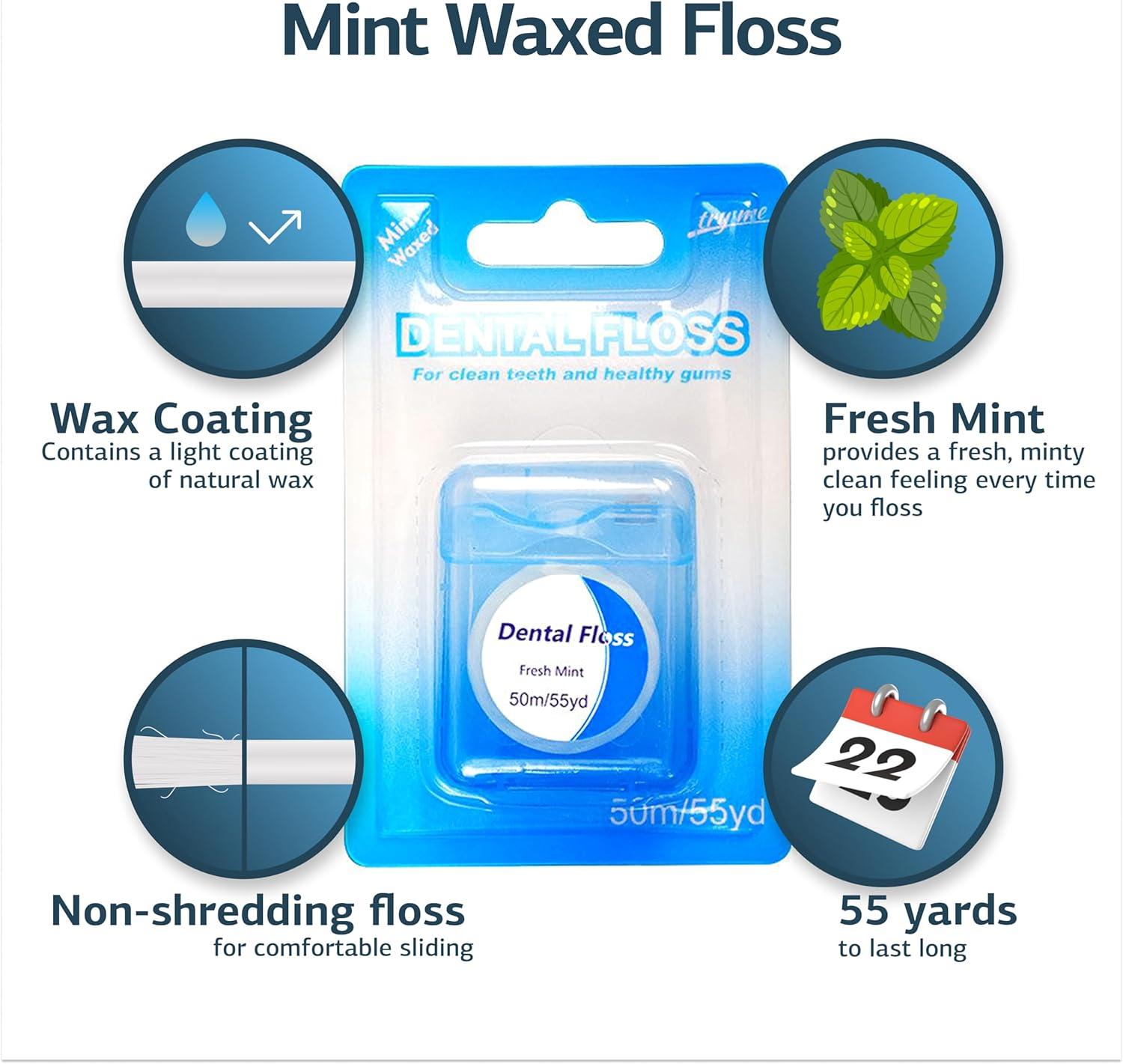 Buy Mint Waxed Dental Floss for Clean Teeth & Healthy Gums - 55 Yards ...
