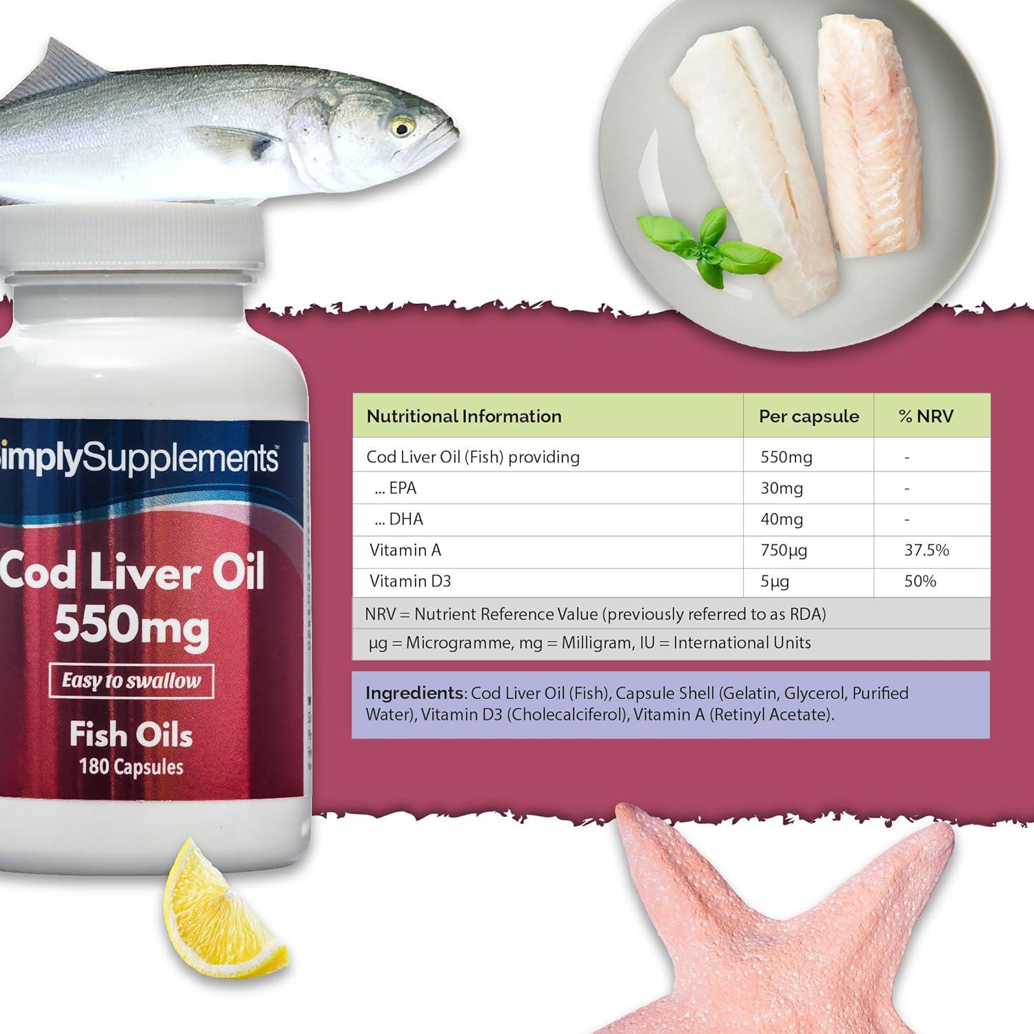 Premium Cod Liver Oil 550mg | Sustainably Sourced | 2X 180 Capsules ...