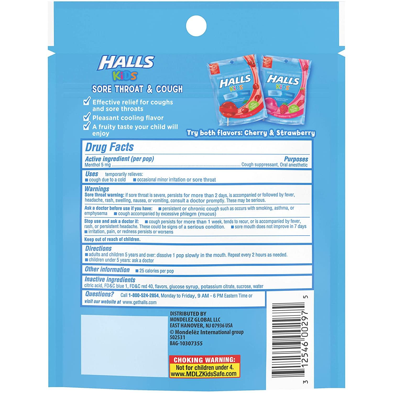 HALLS KIDS Cherry Cough & Sore Throat Pops - 10 Pops | Soothing Relief ...
