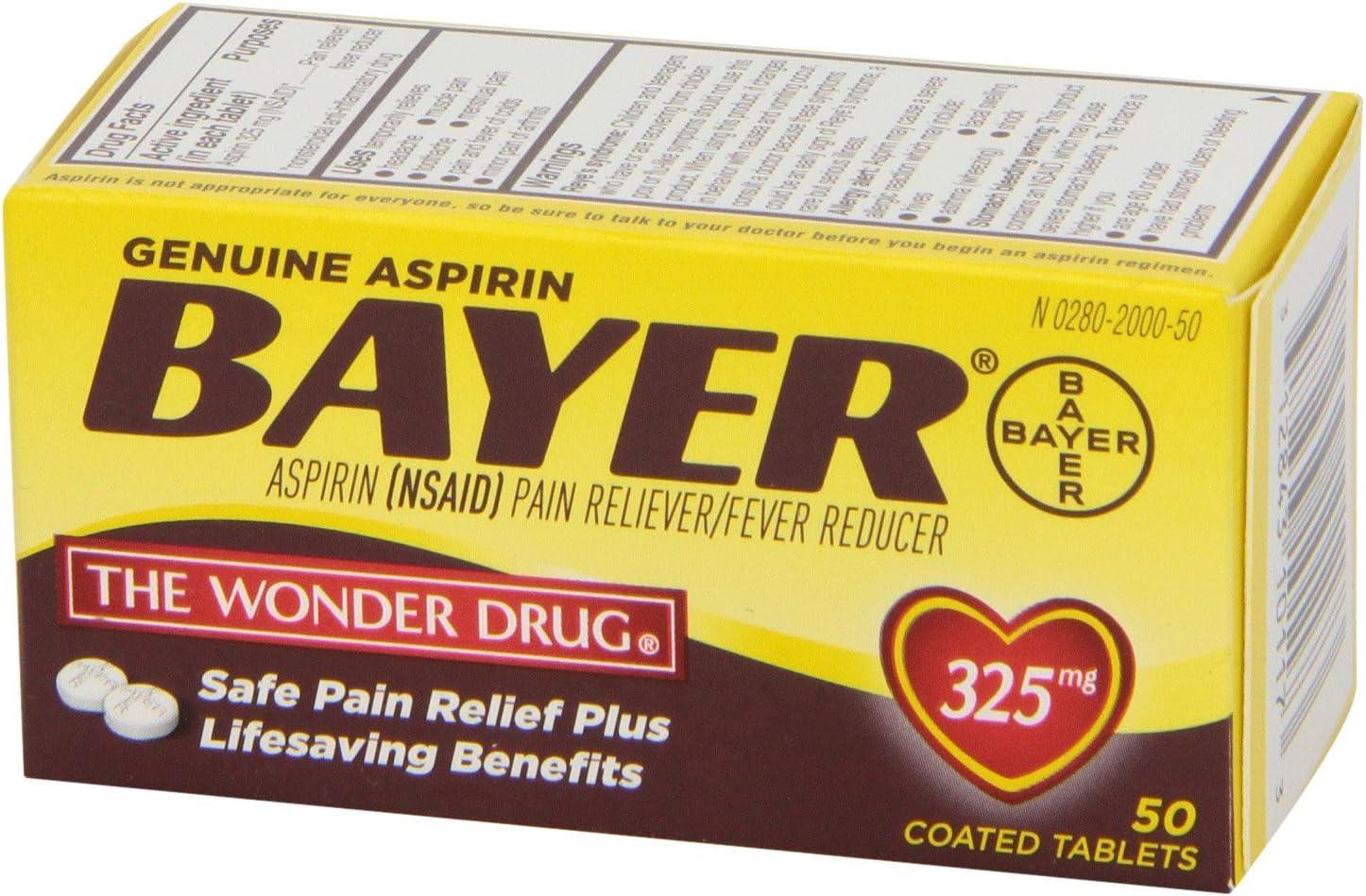 Genuine Bayer Aspirin 325mg Tablets 50-Count - Pack of 2 | Trusted Pain ...