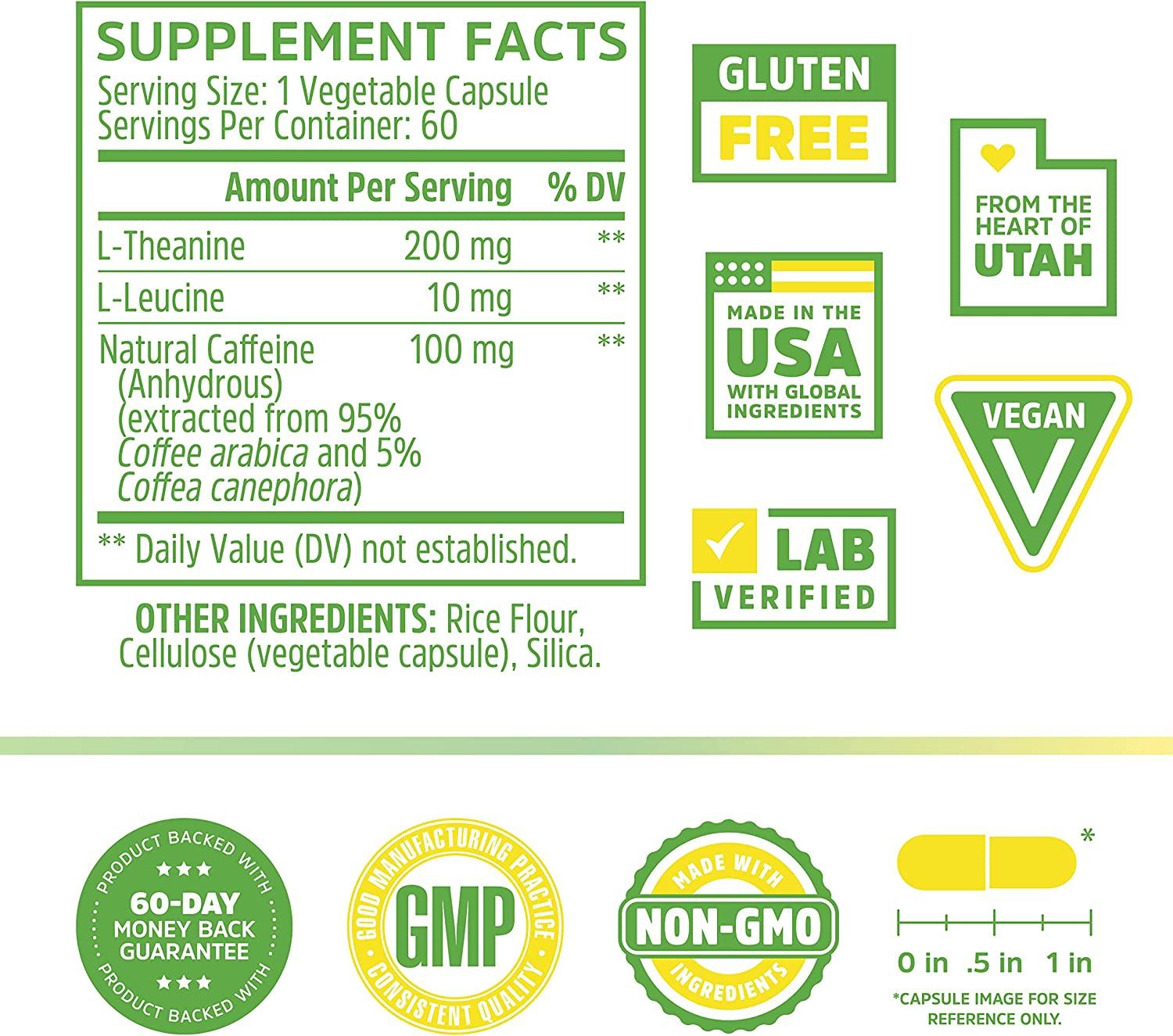 Zhou Energy Focus Caffeine with L-Theanine - 60 VegCaps | Cognitive Performance Nootropic Stack ...