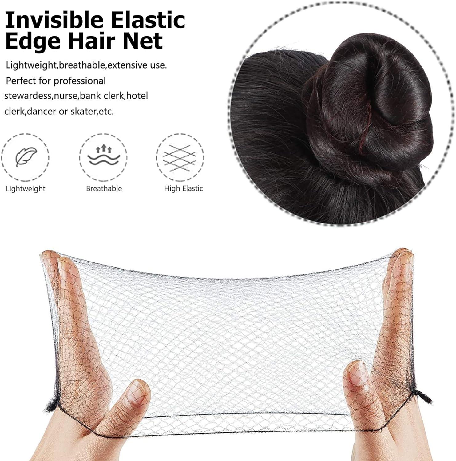 20 Pcs Black Disposable Hair Nets Invisible Elastic Edge Mesh Bun Hair ...