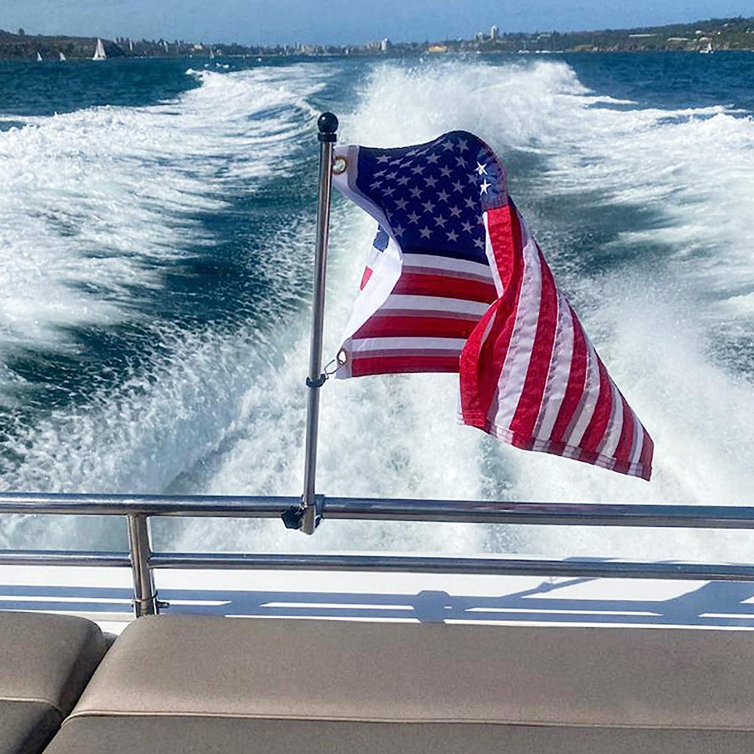 NORTHGEAR Boat Flag Pole with 18 x 12 American Flag - Universal Mount ...