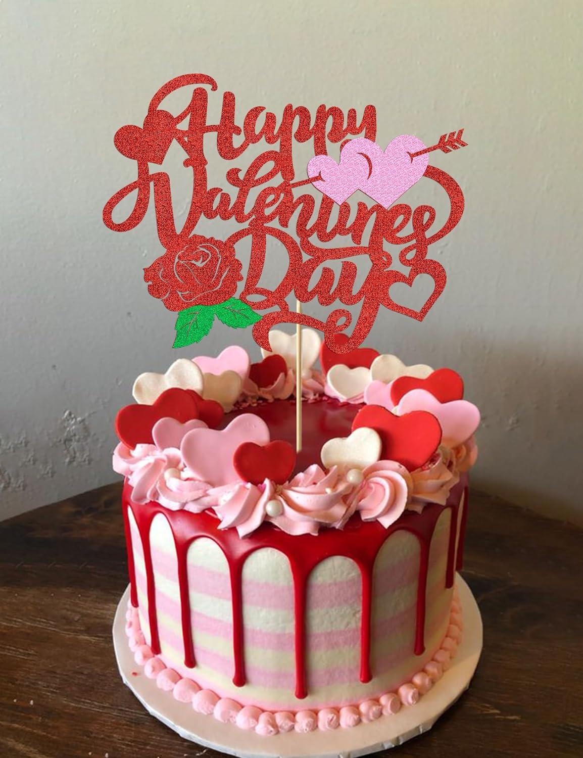Pink Happy Valentine's Day Cake Toppers Valentine's Day Themed Sweet ...
