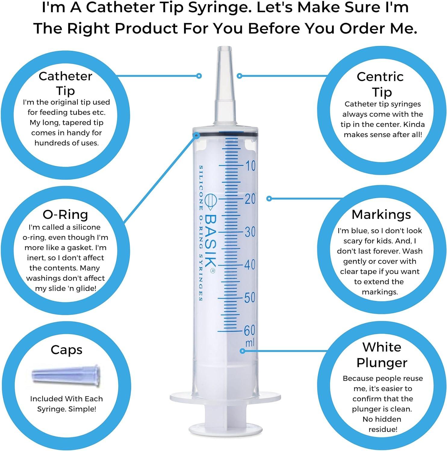 Basik Silicone O Ring Syringes 60cc Catheter Tip - 2 Pack | Reusable ...