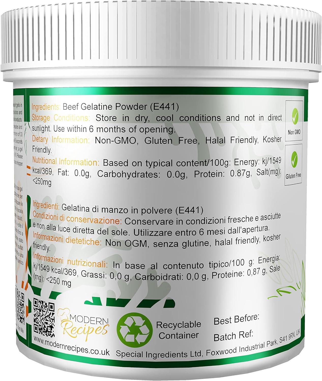 Beef Gelatine Powder 240 Bloom Unflavoured 500g - Gluten Free, Non-GMO ...