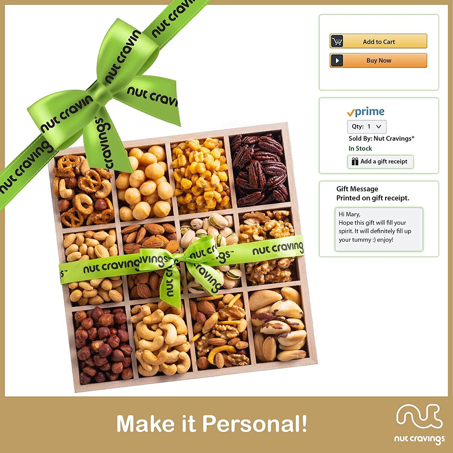 Premium Nuts Gift Basket in Wooden Tray | 12 Assortments | Holiday ...