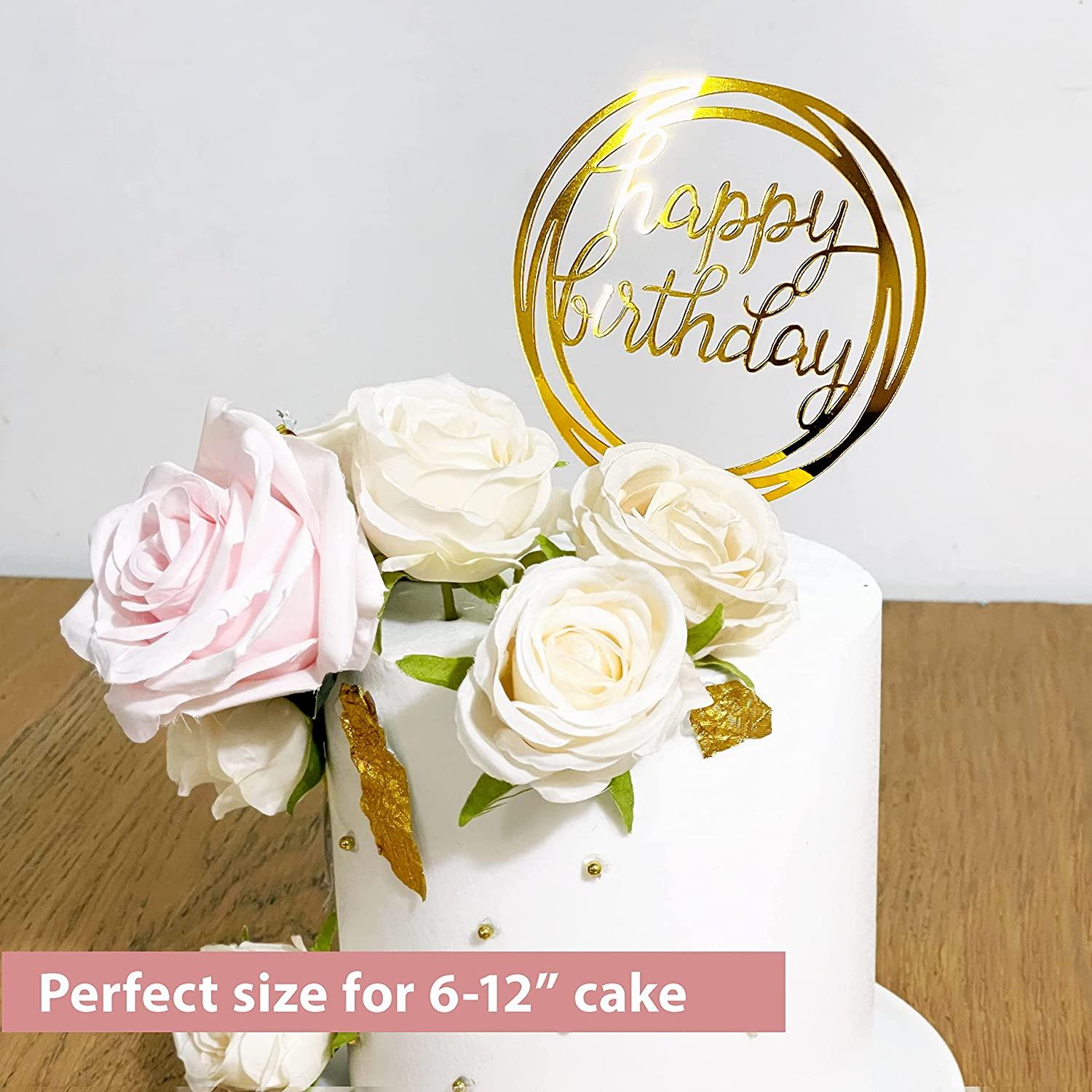 6-Pack Gold Birthday Cake Topper Set Double-Sided Glitter Acrylic Happy ...