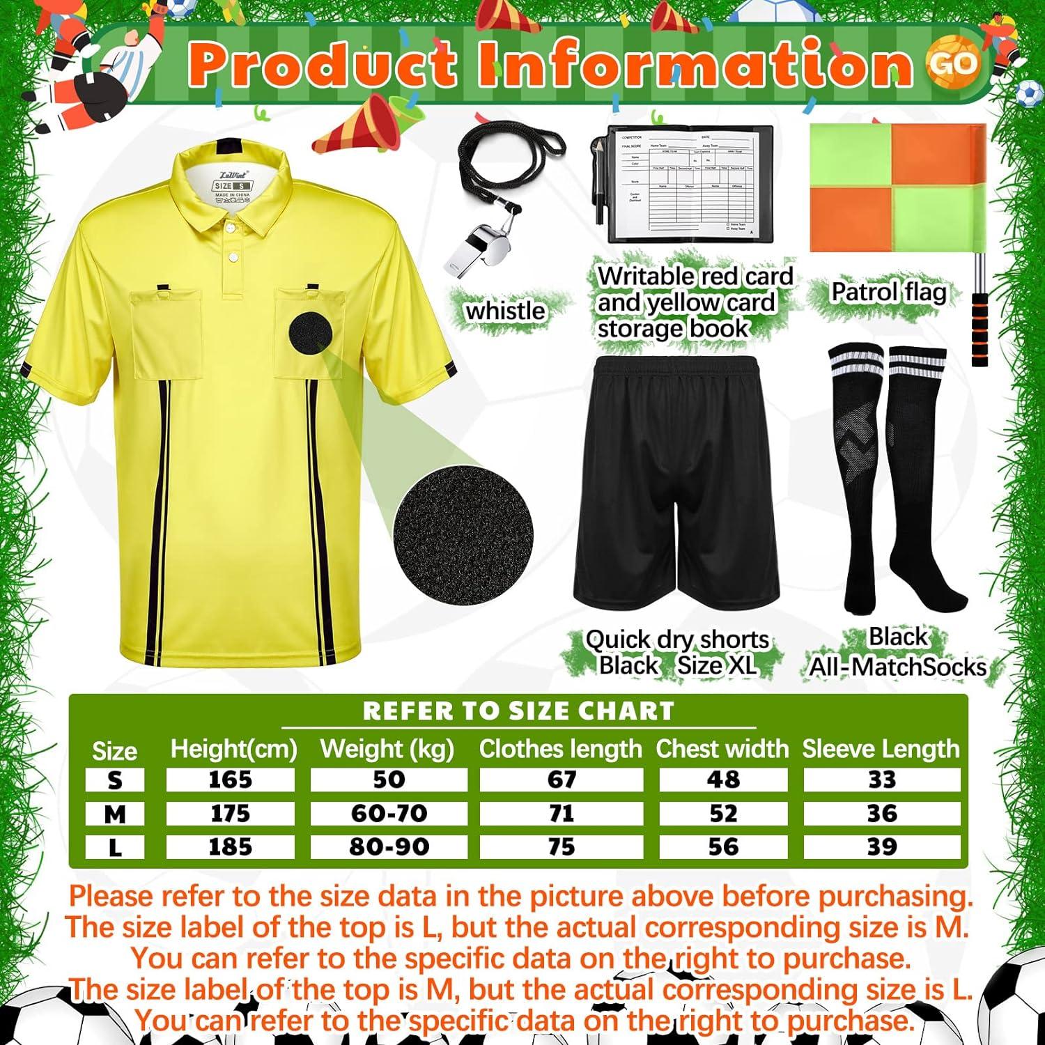 Hicarer 6 Pcs Football Soccer Referee Package Kit Men Referee Costume Ref Shirt Linesman Flags ...
