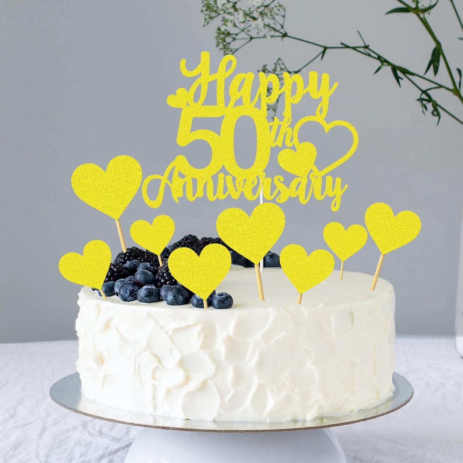 Joyeah Happy 50th Anniversary Cake Topper Decorations Gold Glitter ...