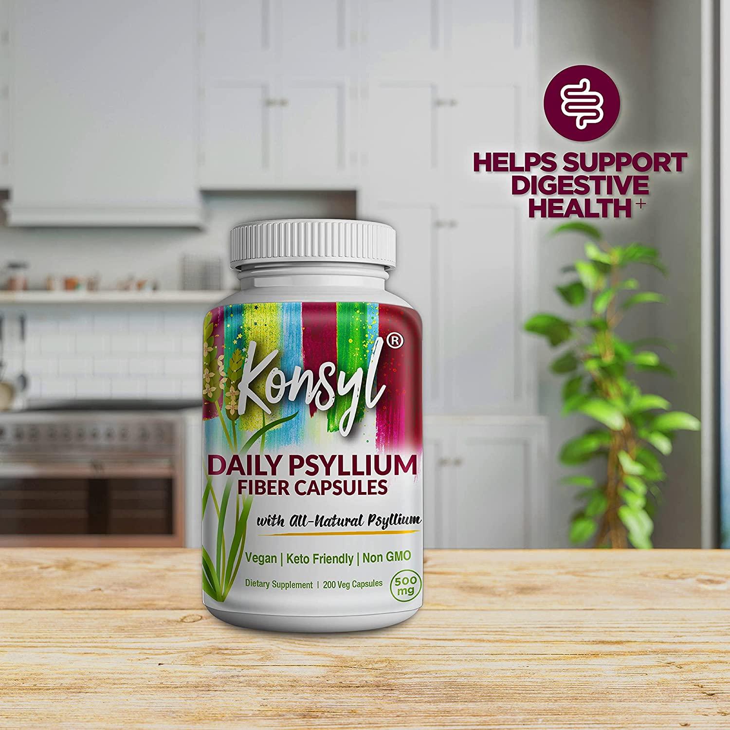 Konsyl Daily Psyllium Fiber Capsules 2 Pack - 1500mg Psyllium Husk ...