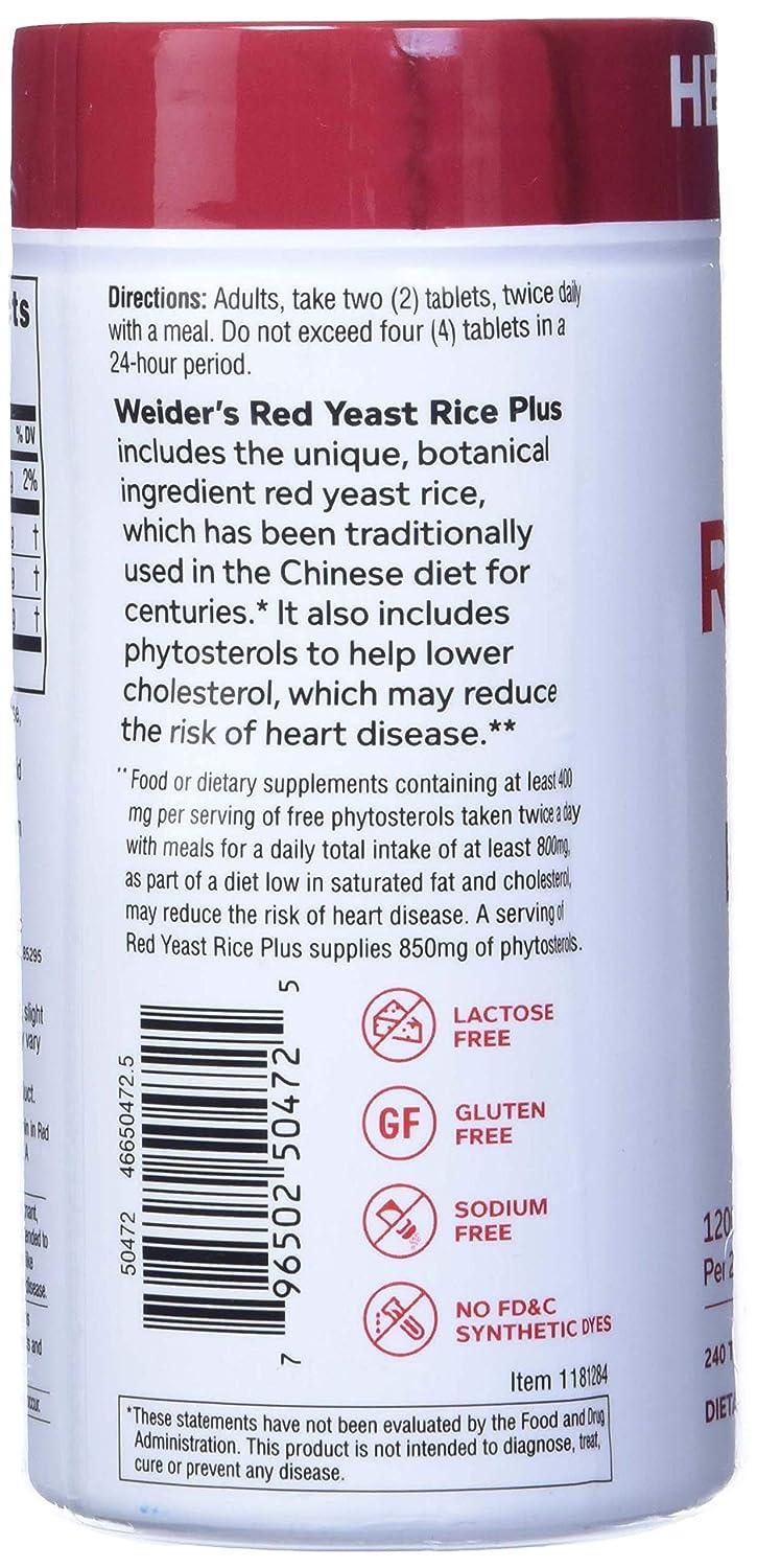 Weider Red Yeast Rice Plus 240 Tablets - Natural Cholesterol Support ...