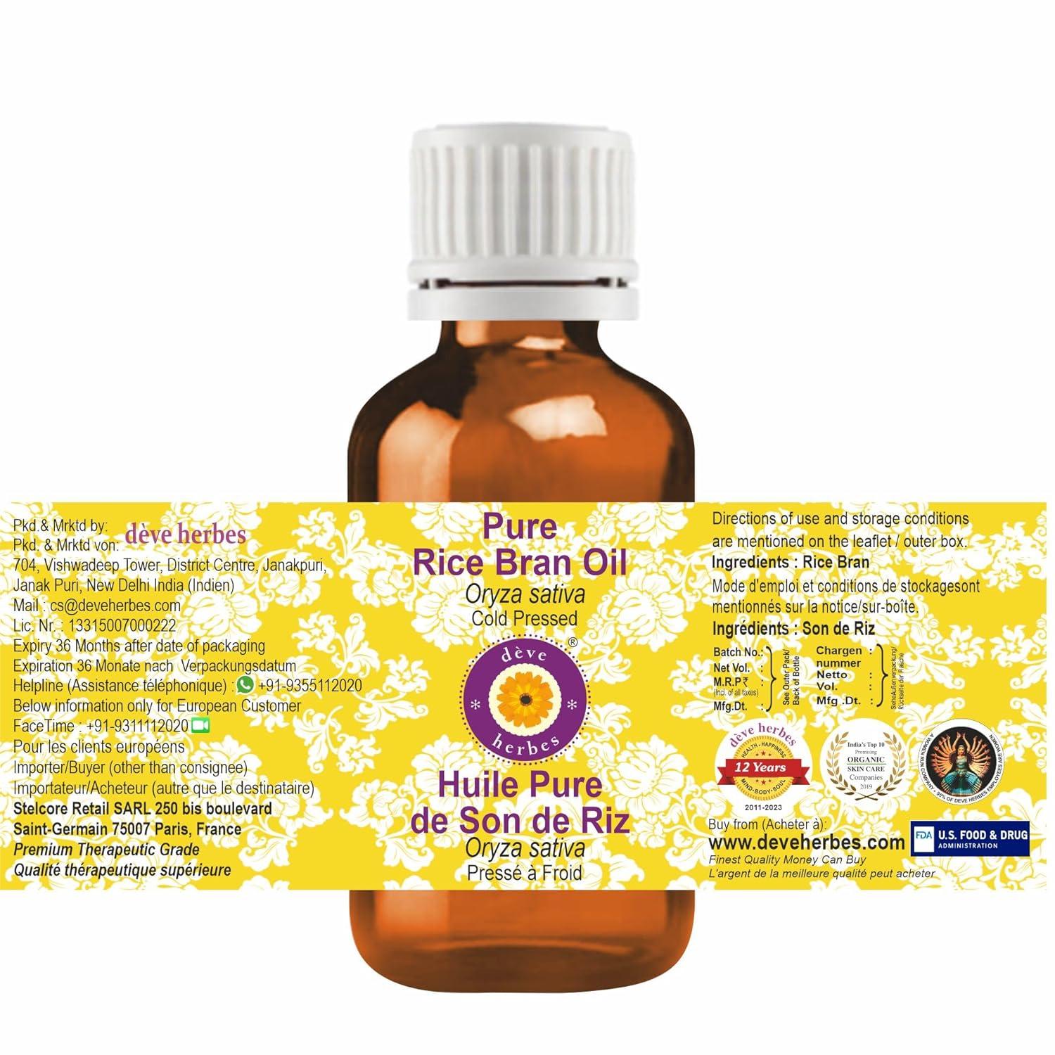 Pure Rice Bran Oil (Oryza Sativa) 30ml - Cold Pressed with Glass ...