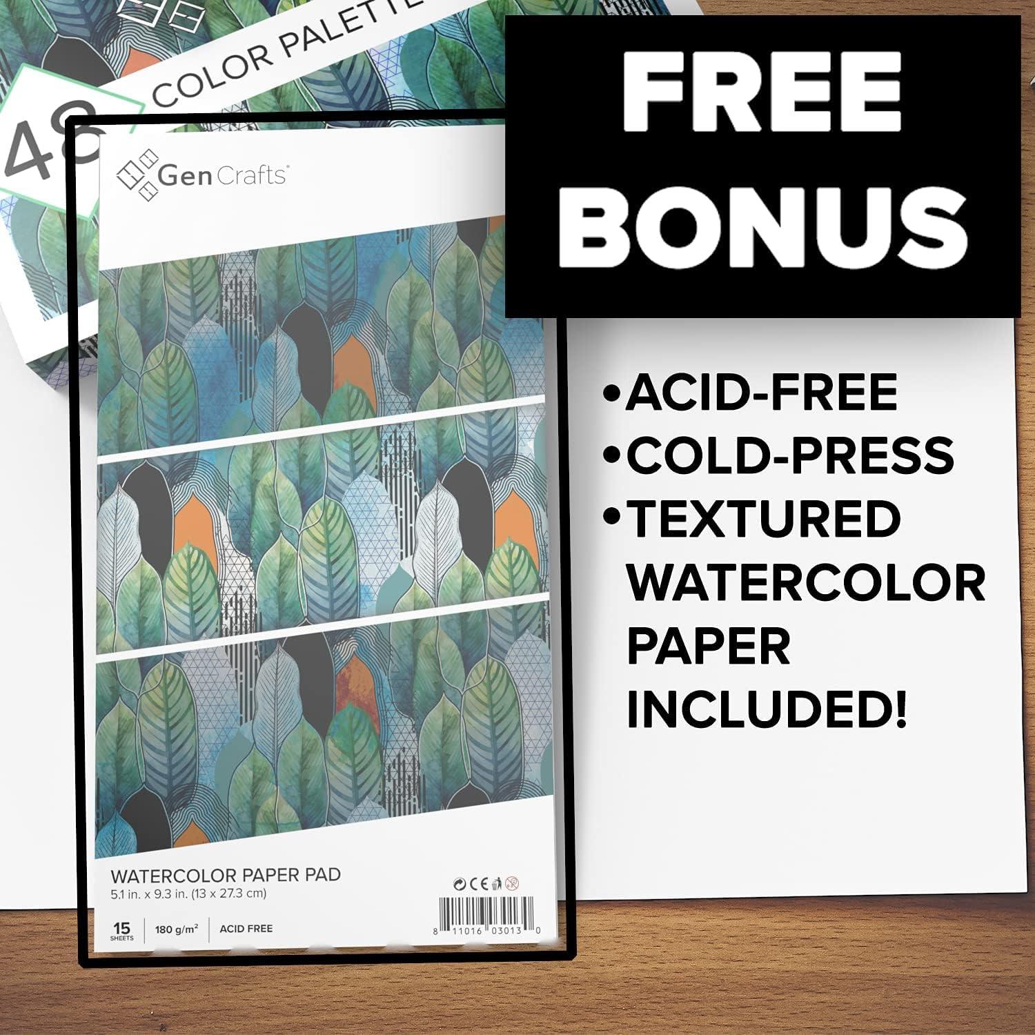 GenCrafts Watercolor Paint Palette Set | 48 Premium Colors with Bonus ...