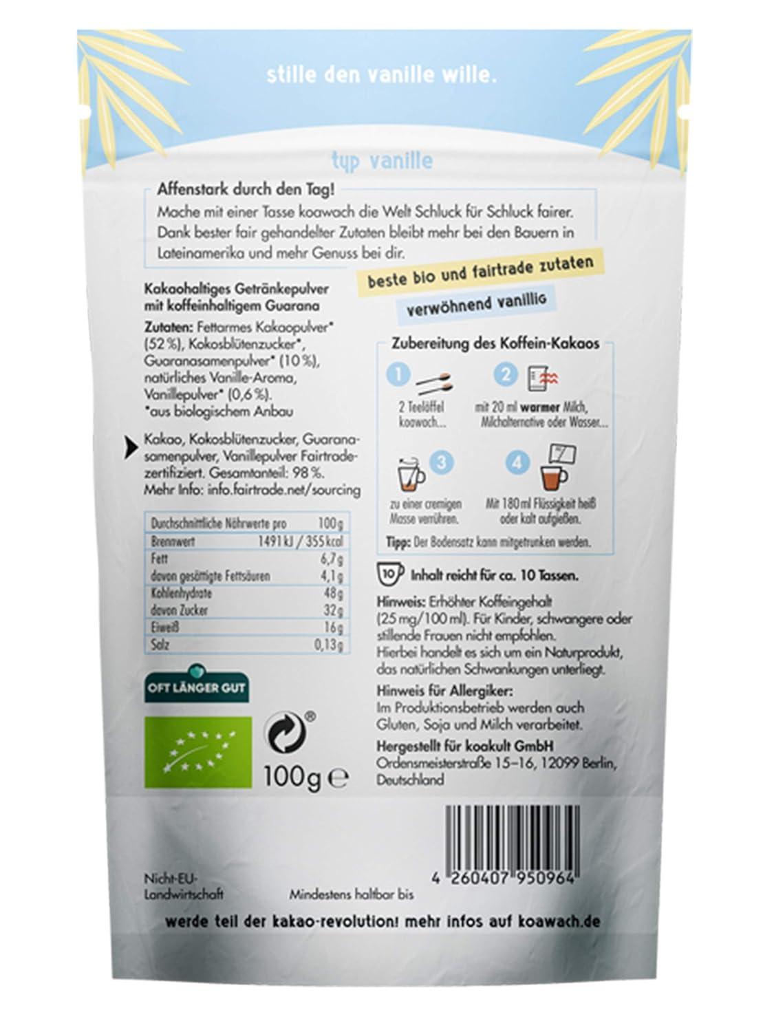 Koawach Vanilla Cocoa Powder - Vegan Hot Chocolate Drink (500g) | Low ...