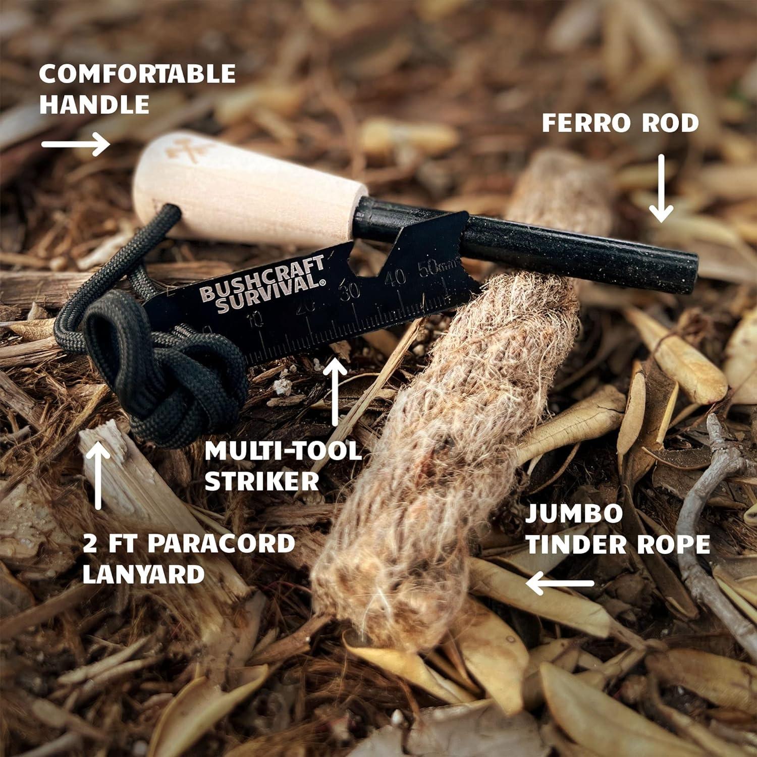 Bushcraft Survival Fire Starter Kit w/ Backpacking Multitool | Flint ...