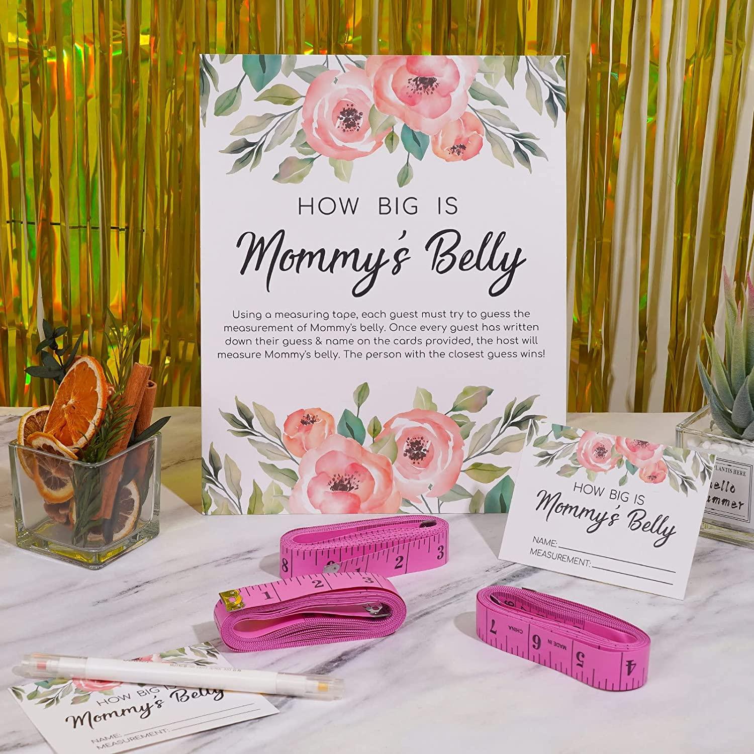 Baby Shower Measure Belly Game Set - 34 PCS Pink | How Big is Mommy's ...