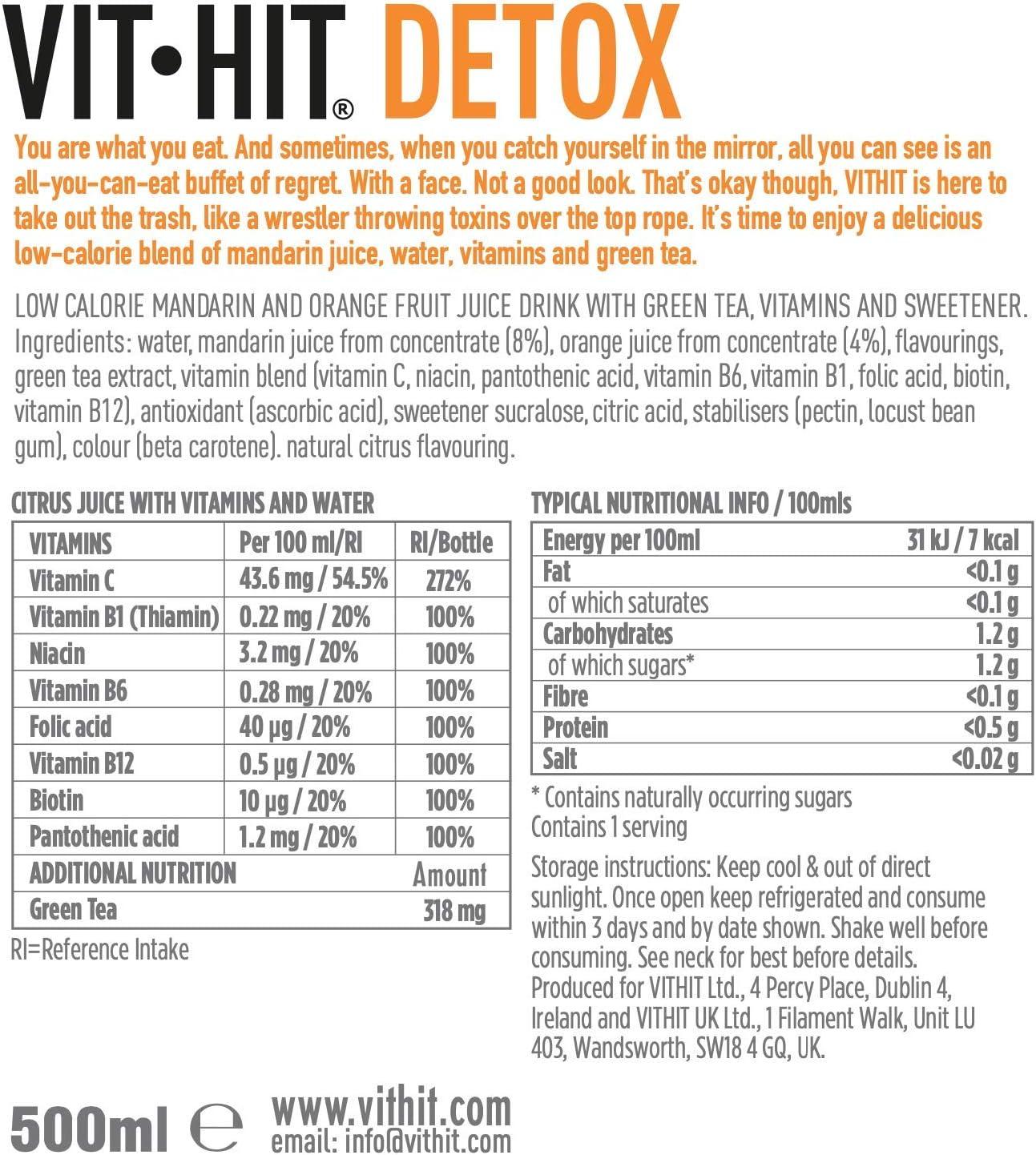VIT HIT DETOX - Mandarin + Orange Green Tea Vitamin Drink (500ml x 12 ...