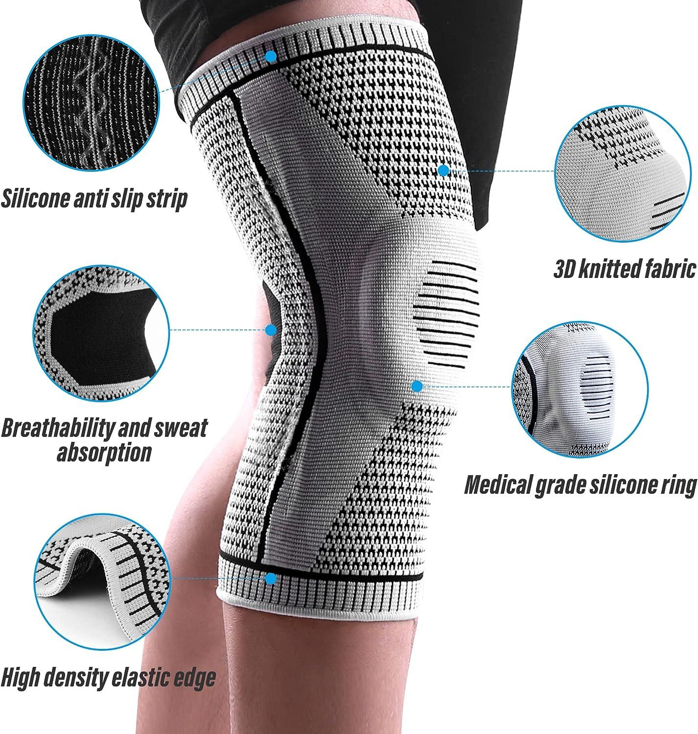 2 Pack Ultra Knee Compression Sleeves with Silicone Gel & Spring ...