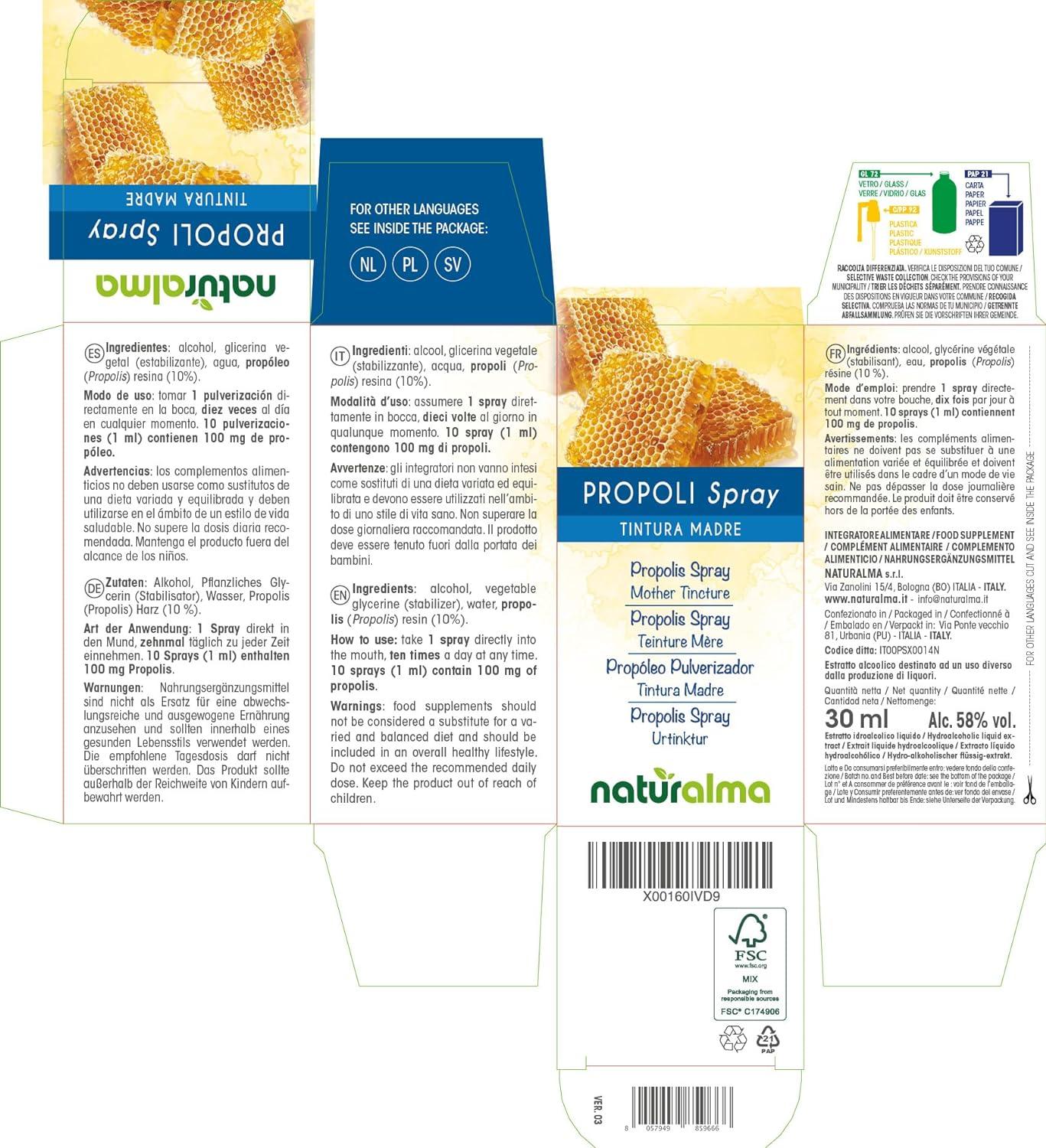 Propolis Spray (Propolis) Resin Hydroalcoholic Mother Tincture ...